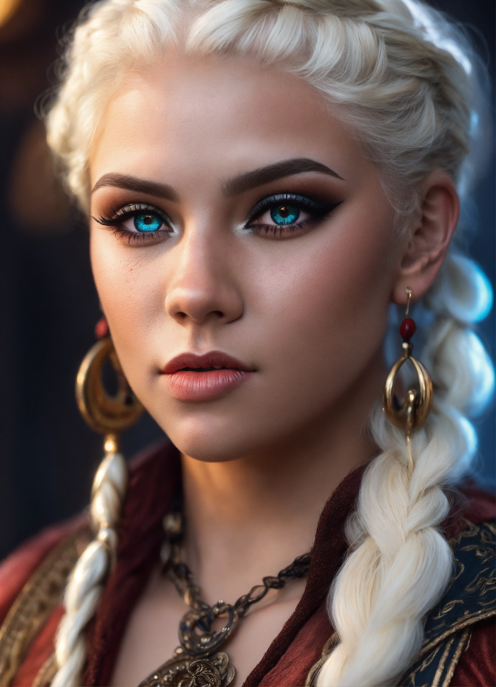 Lexica - Portrait of a dwarf bard, dark skin, braided platinum blonde ...