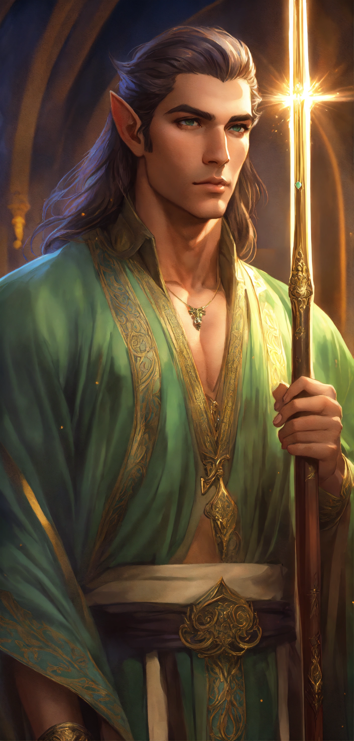 Lexica - Handsome Persian Male Elf Wizard with magical wand, high ...