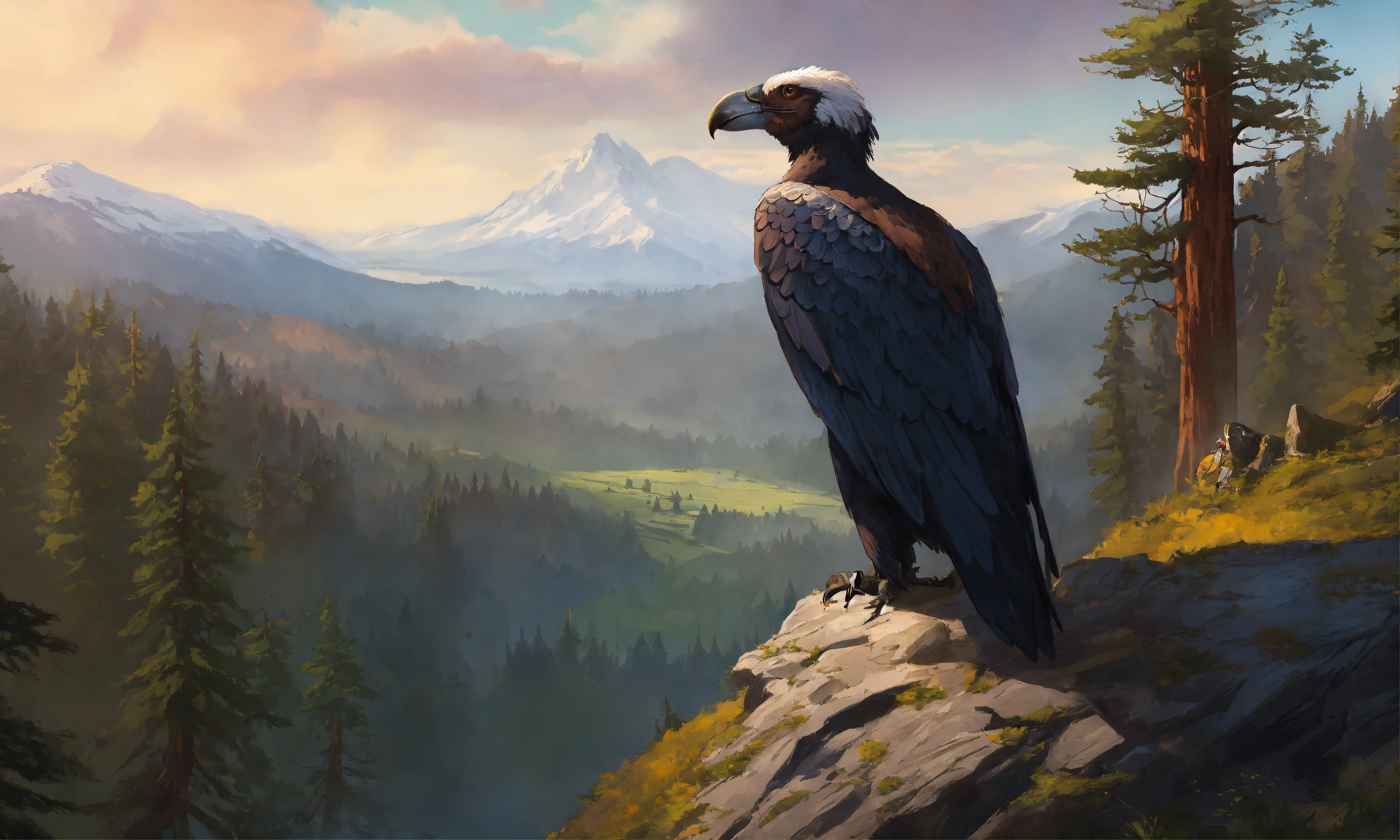 Lexica - Concept art of a big condor perched on a rock overlooking a ...