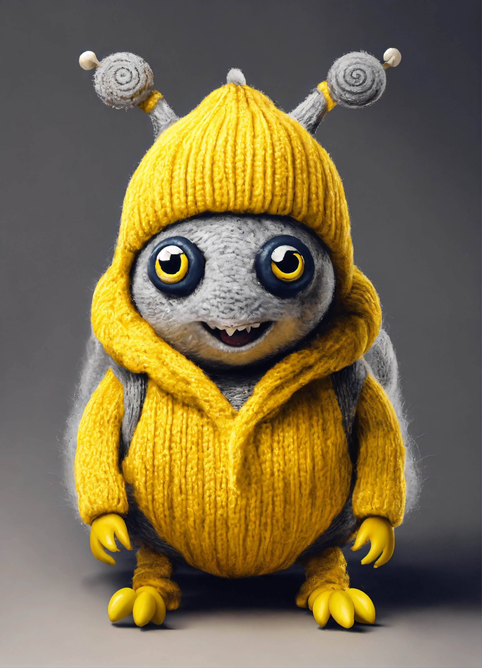 Lexica - A cute gray monster that looks like a snail with yellow horns ...