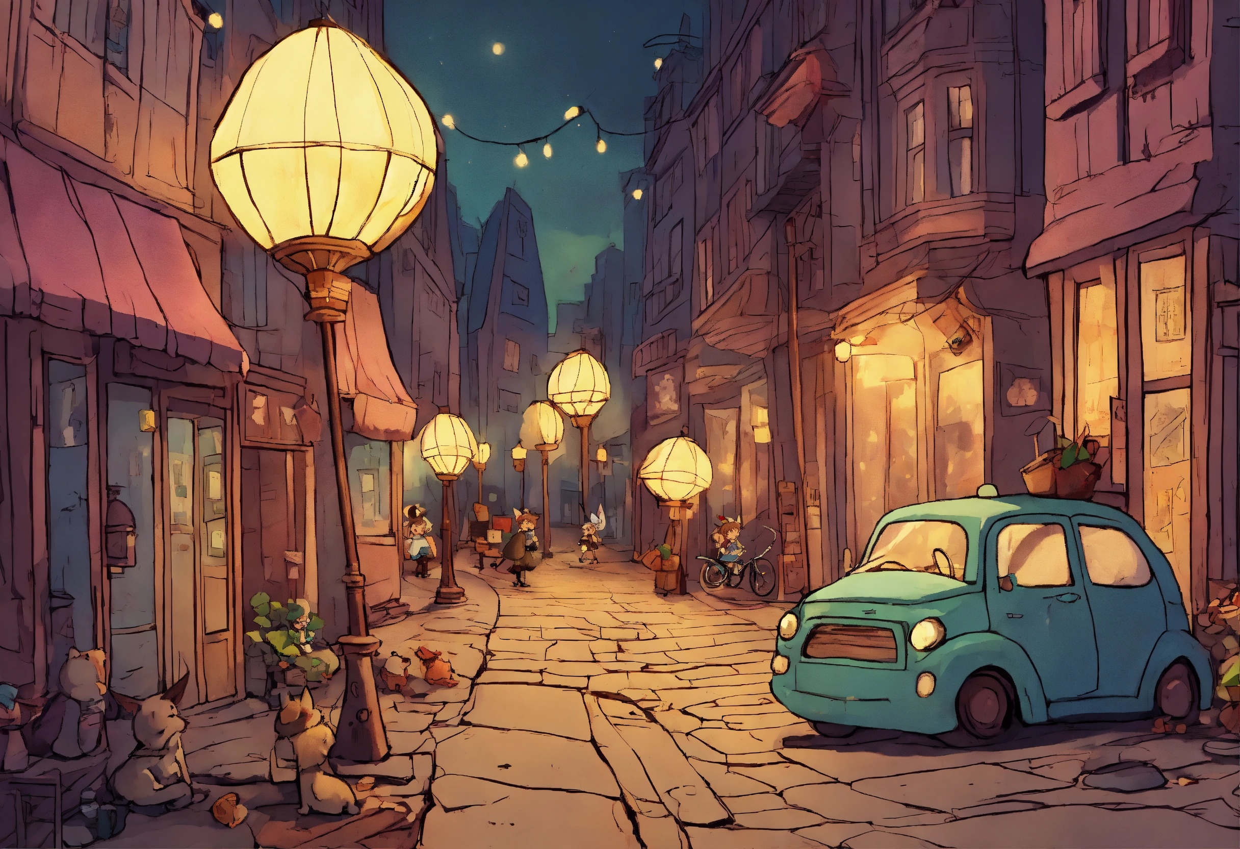 Lexica - Cartoon fairy taie style image sad city dwellers on the street ...