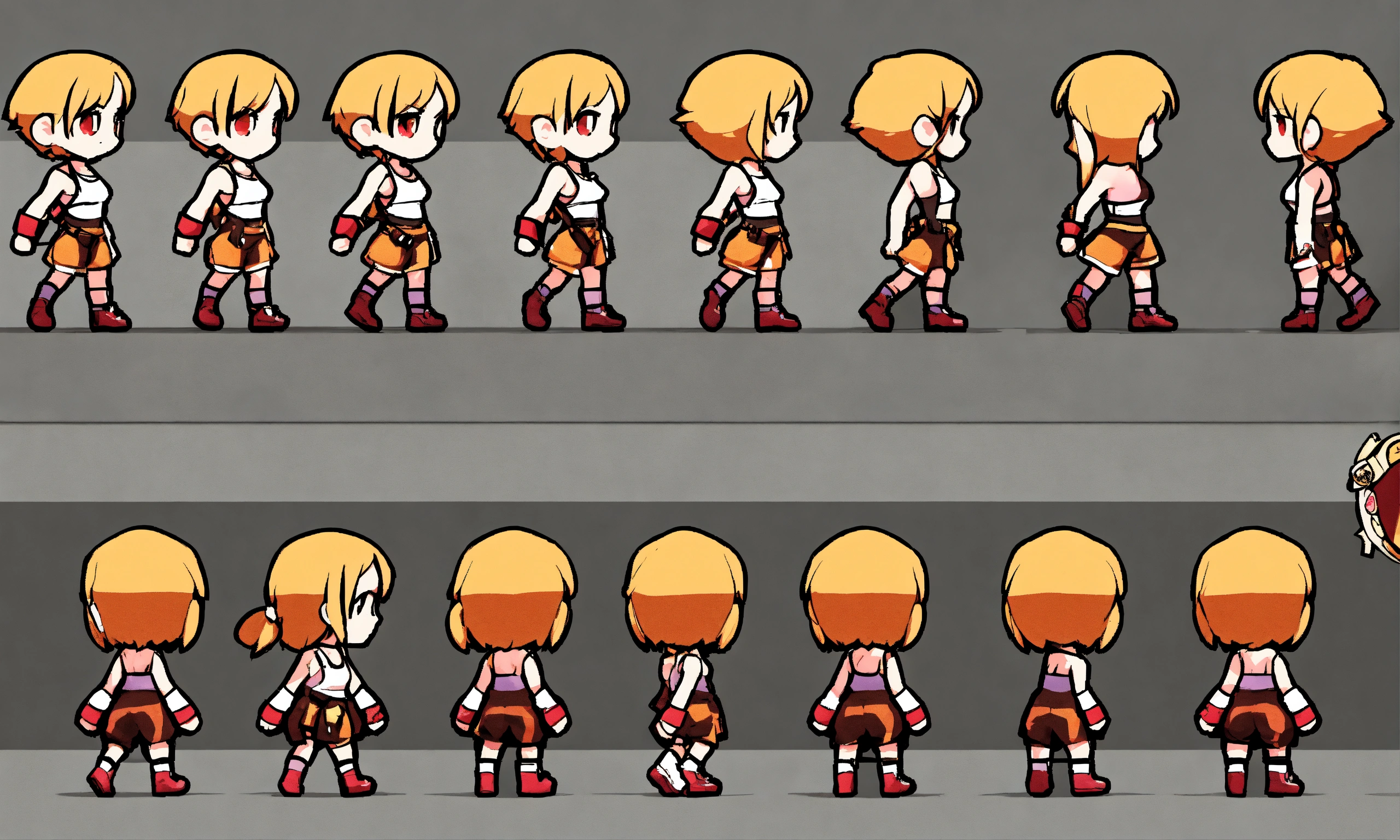 Lexica - Game assets, multiple poses, sprite sheet, girl, short hair ...