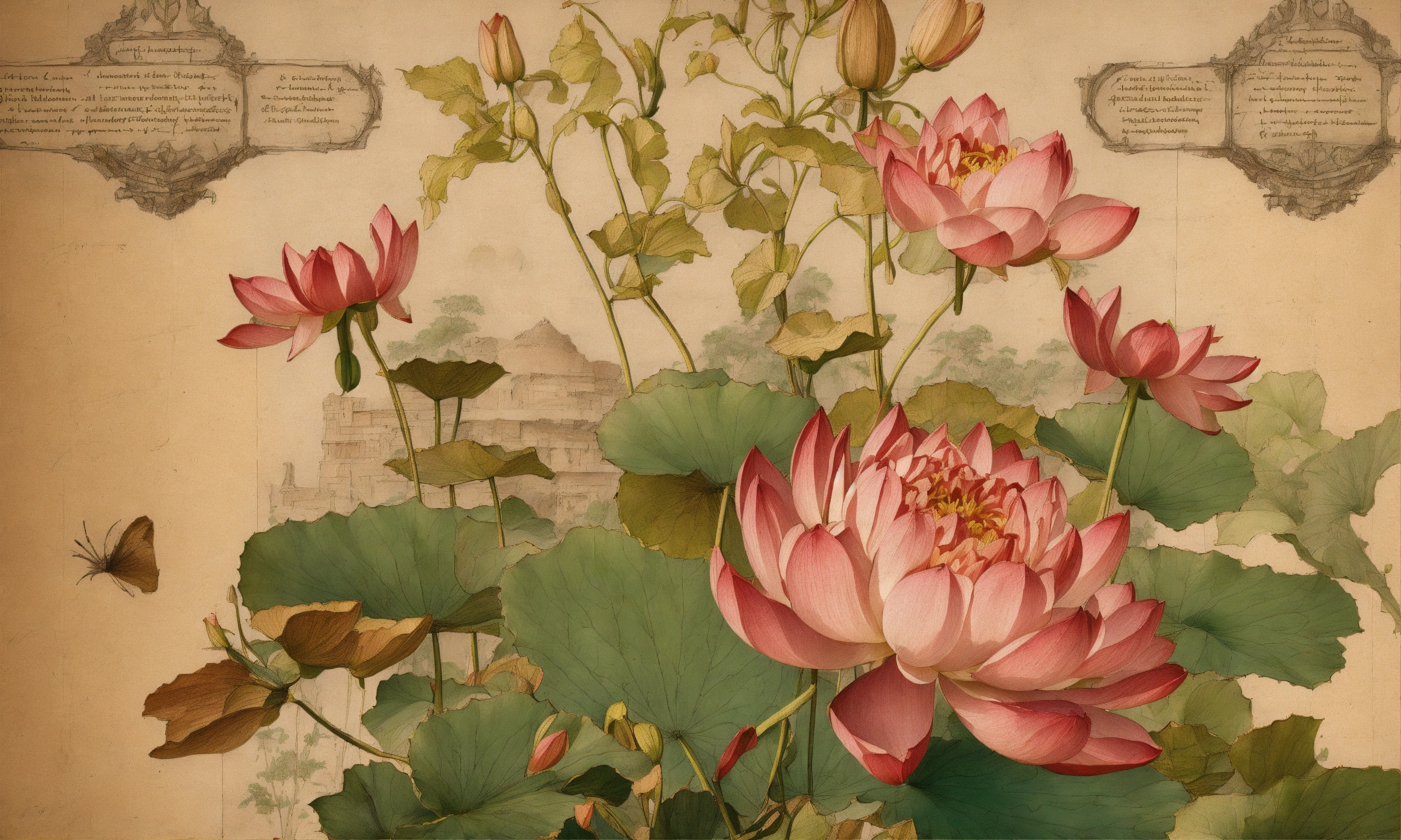 Lexica - ((heraldic pattern)) beautiful lotus and wisteria flowers ...