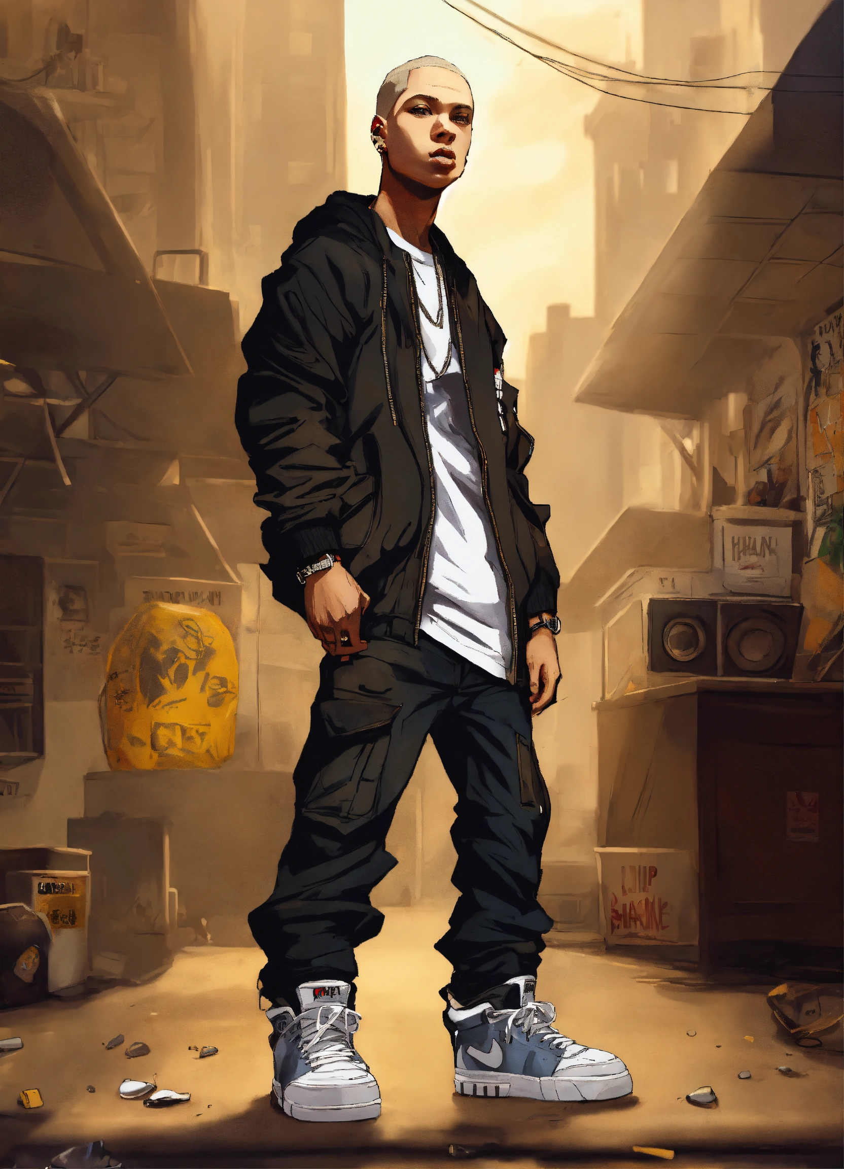 Lexica - Hip hop art style Eminem boondocks full body