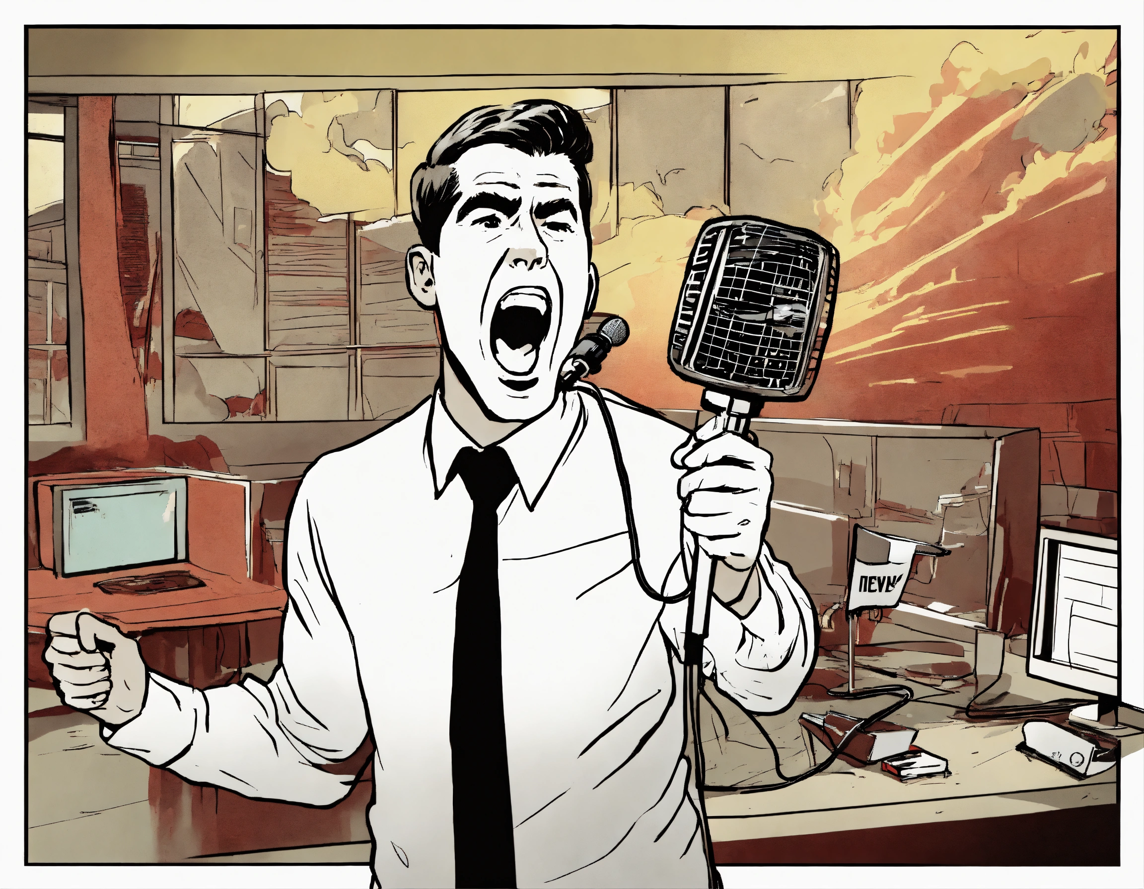 Lexica - A hysteric news reporter, with a microphone, on air, screaming ...