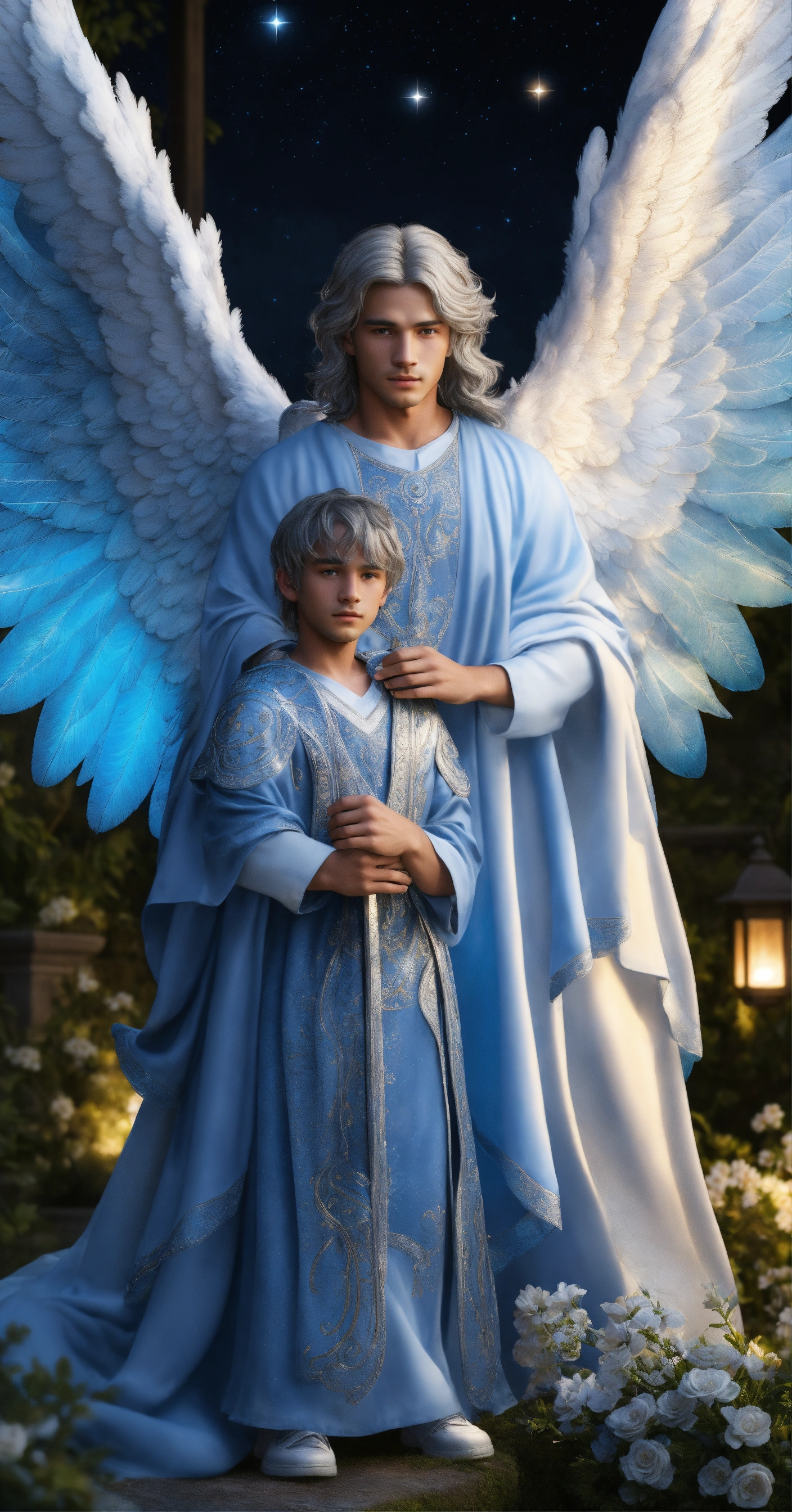 Lexica - 2 male guardian angels with detailed and luminous blue angel ...