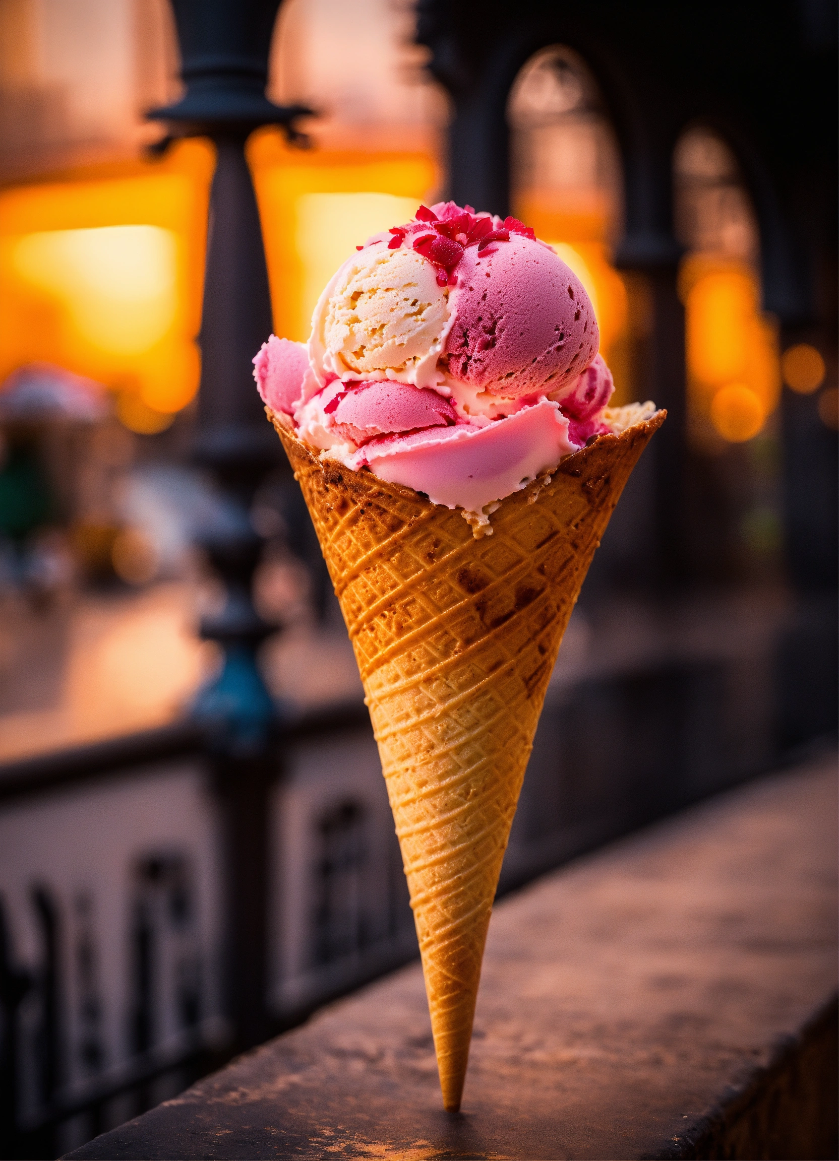 Lexica - Gorgeous artisanal ice cream cornet in Paris, sunset, ice ...