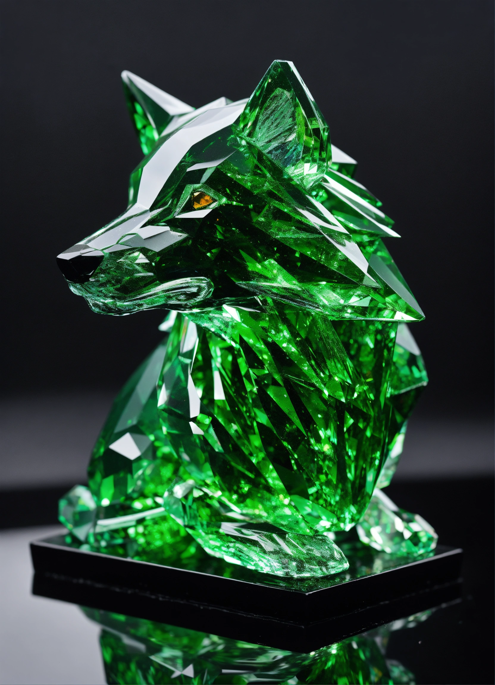 Lexica - Hyper realistic green opaque sparkling crystal wolf sculpture ...