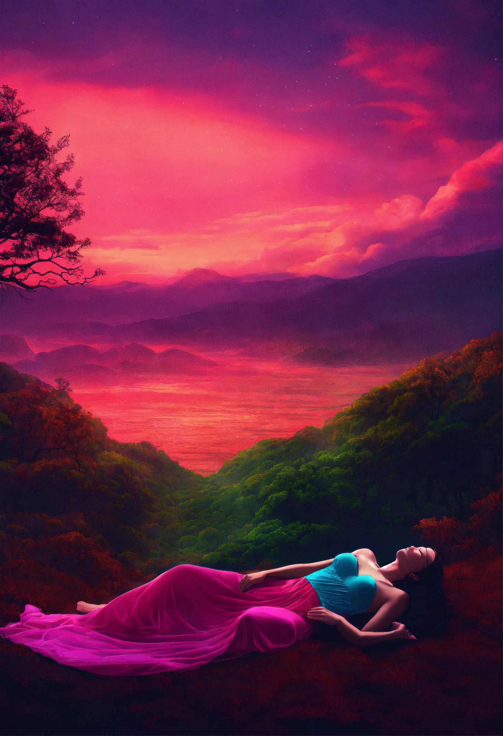 Lexica - A surreal digital art of a sleeping with closed eyes, set ...