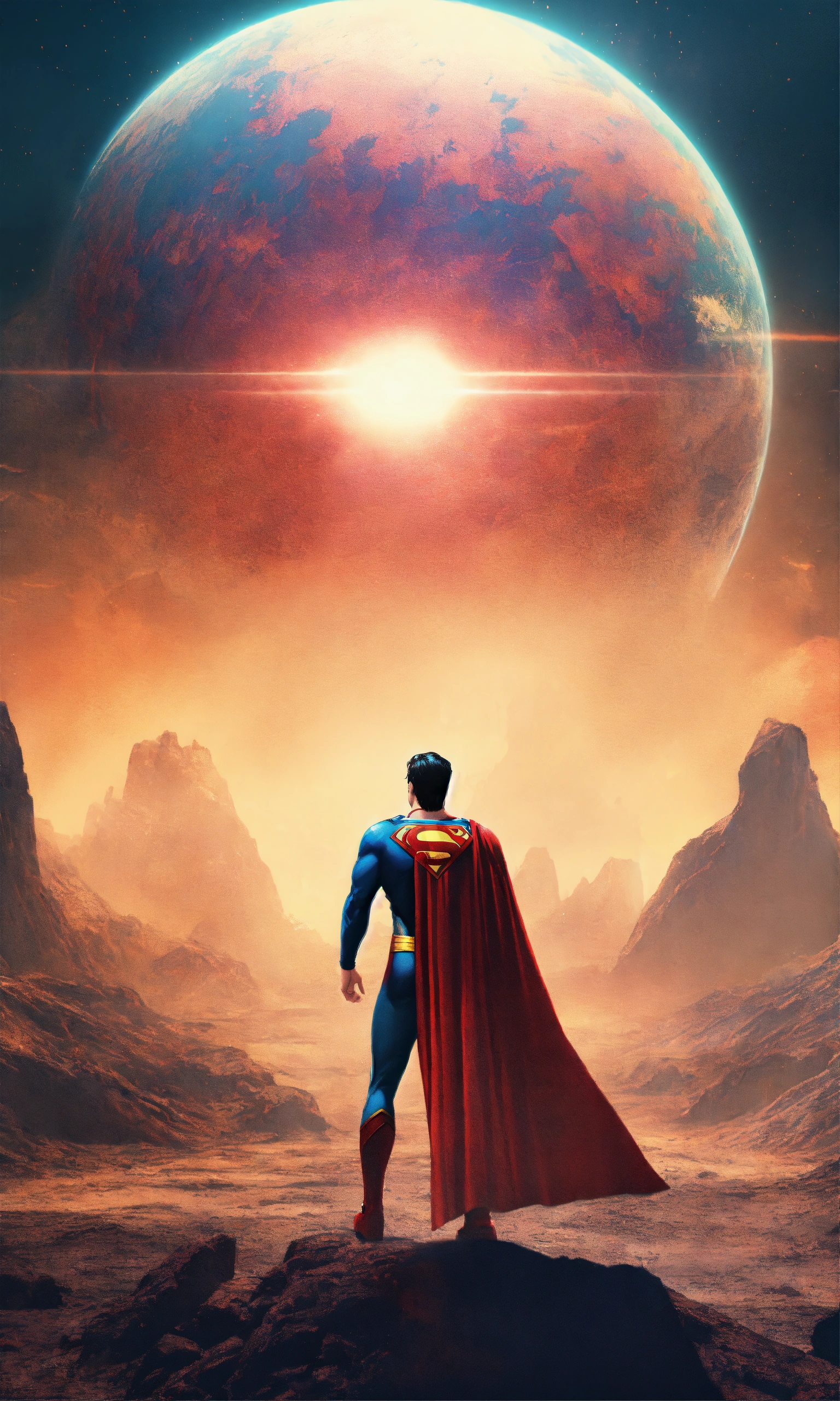 Lexica - Superman on a different planet, 2D render, standing ...