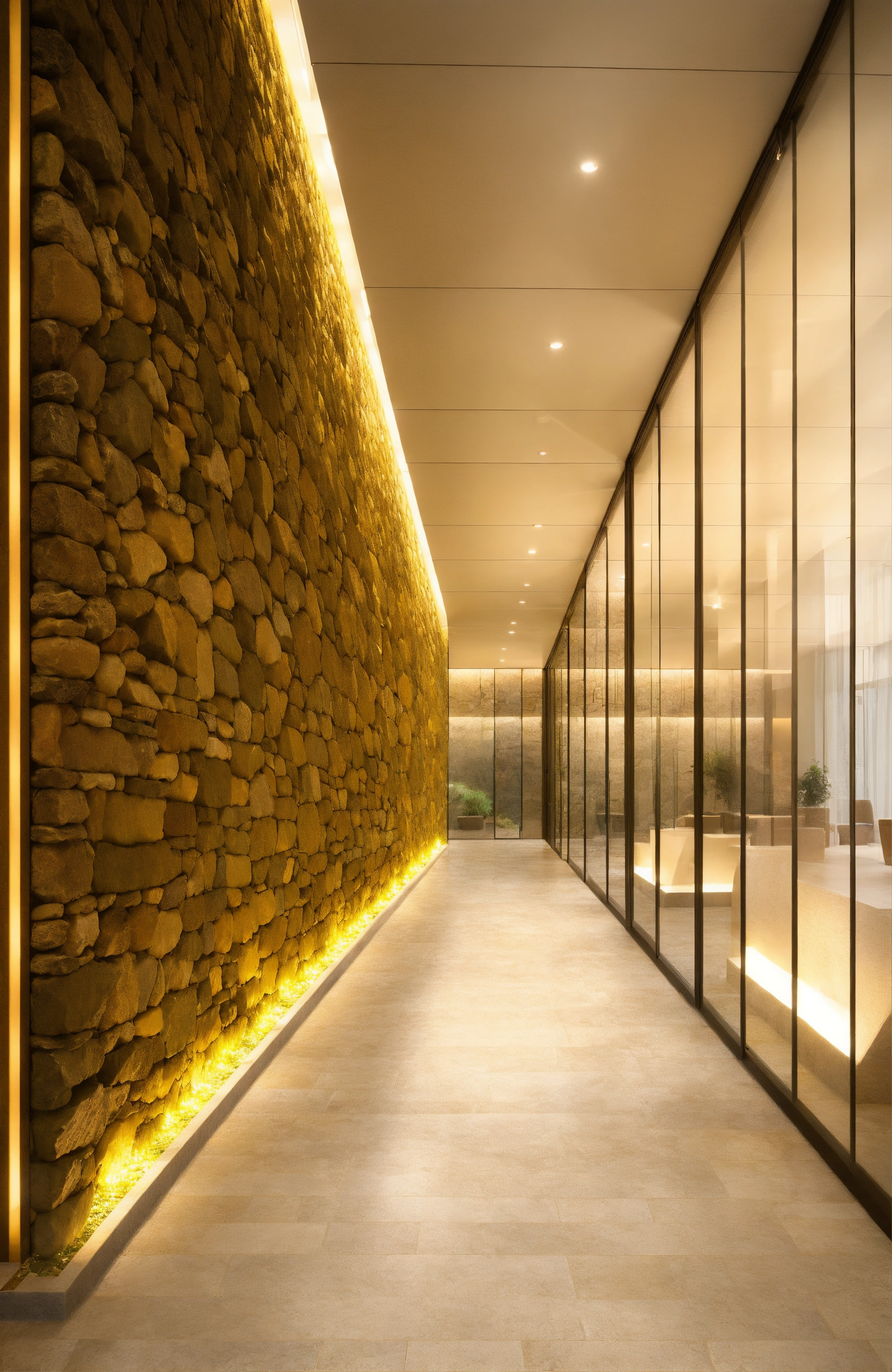 Lexica - Airport corridor, one side of the corridor full height glass ...