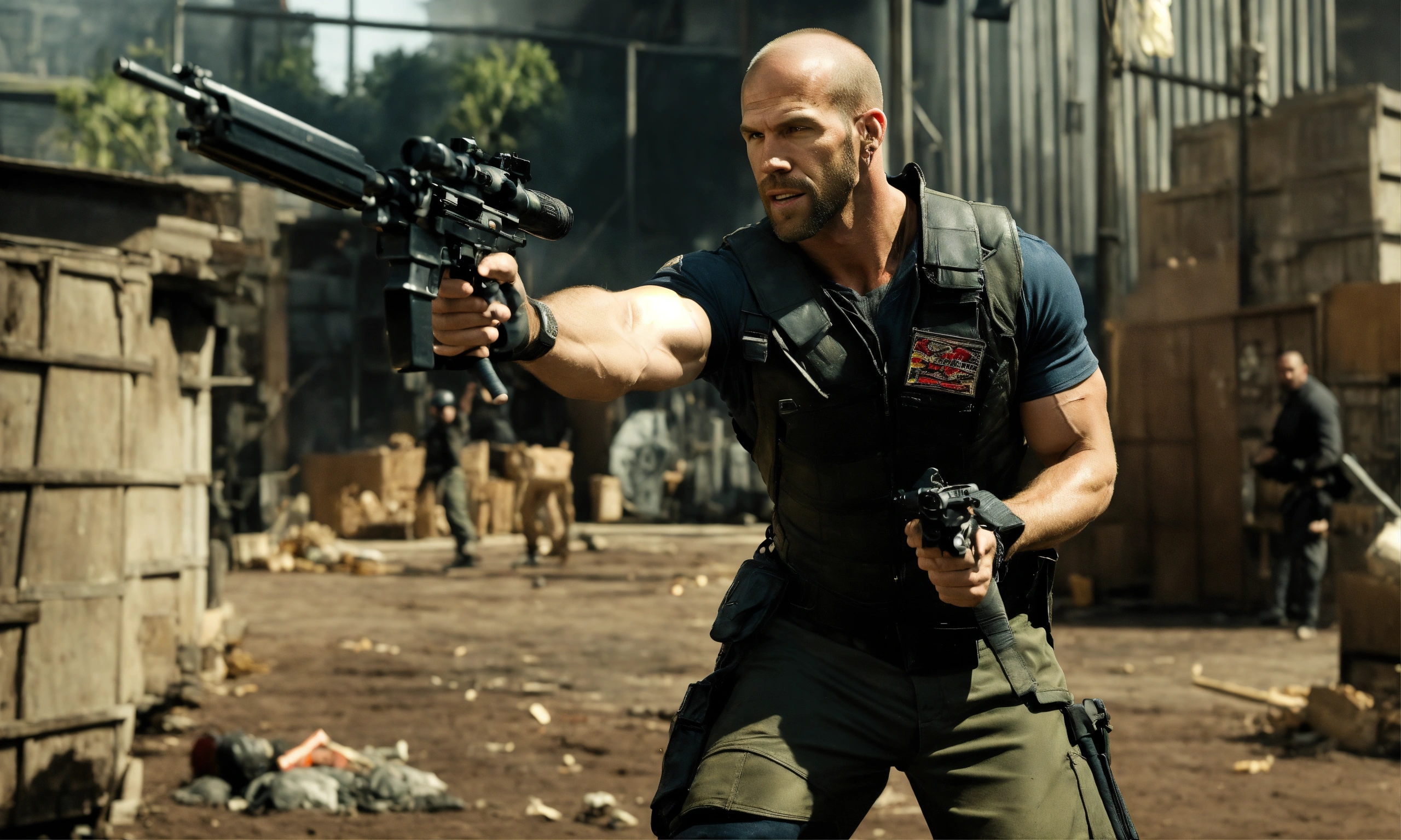 Lexica - Produce me an image of Jason Stathan in fighting action, movie ...