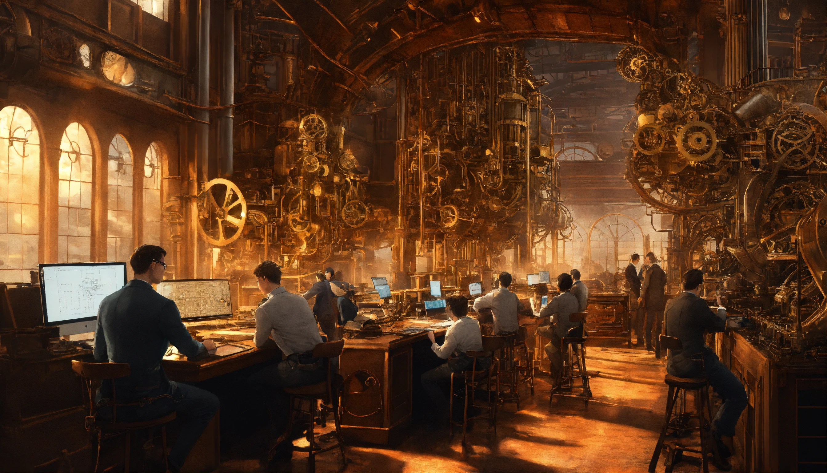 Lexica - In this steampunk-inspired picture, a team of engineers and ...