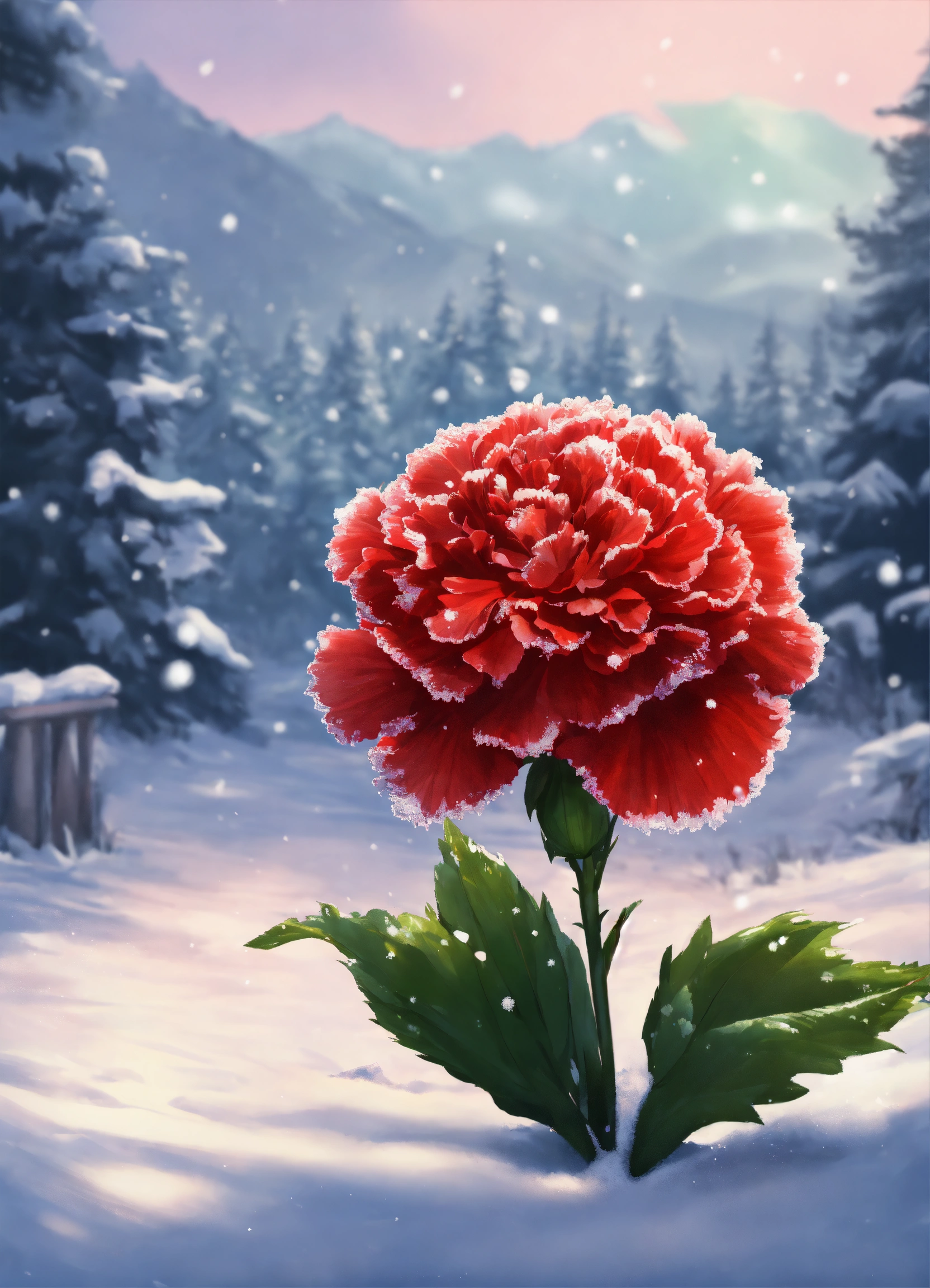 Lexica - Snow, 18 diamonds on ground, 1 red carnation, pop art, behance premium, behance hd, 2d ...