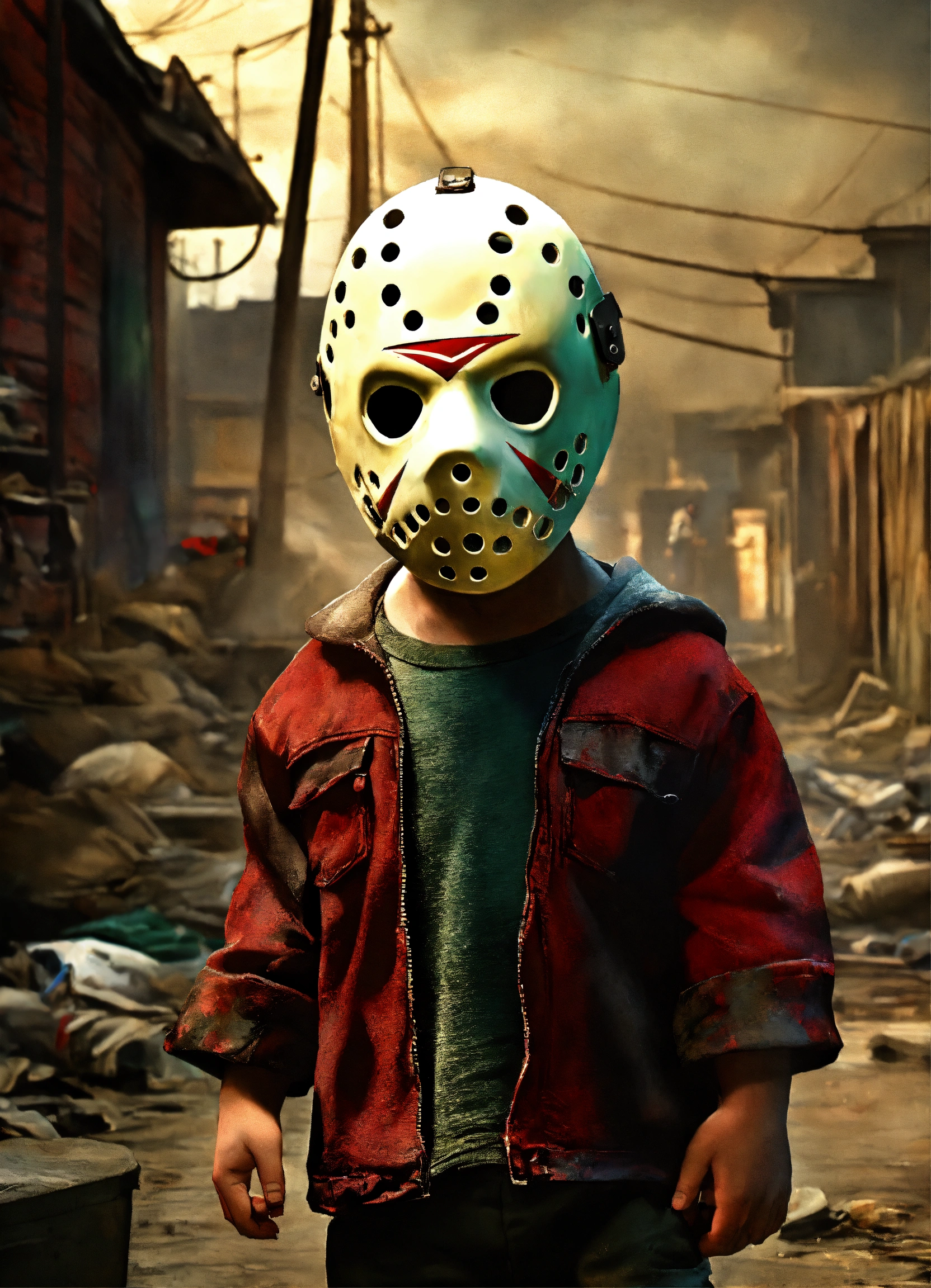 Lexica - Jason Voorhees child, realistic, slum background