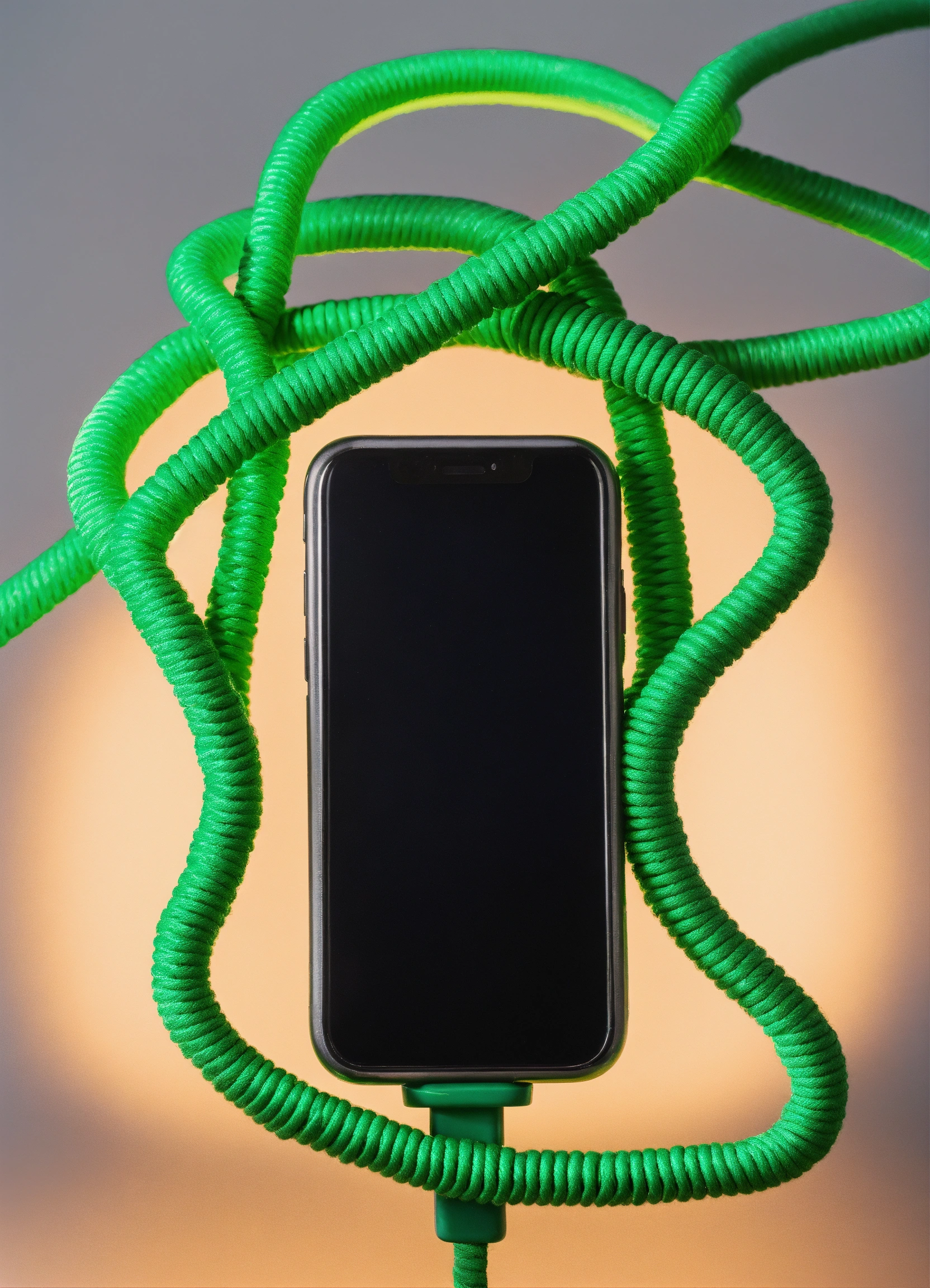 Lexica - Three suspended green bungee cords in knot, cords holding ...