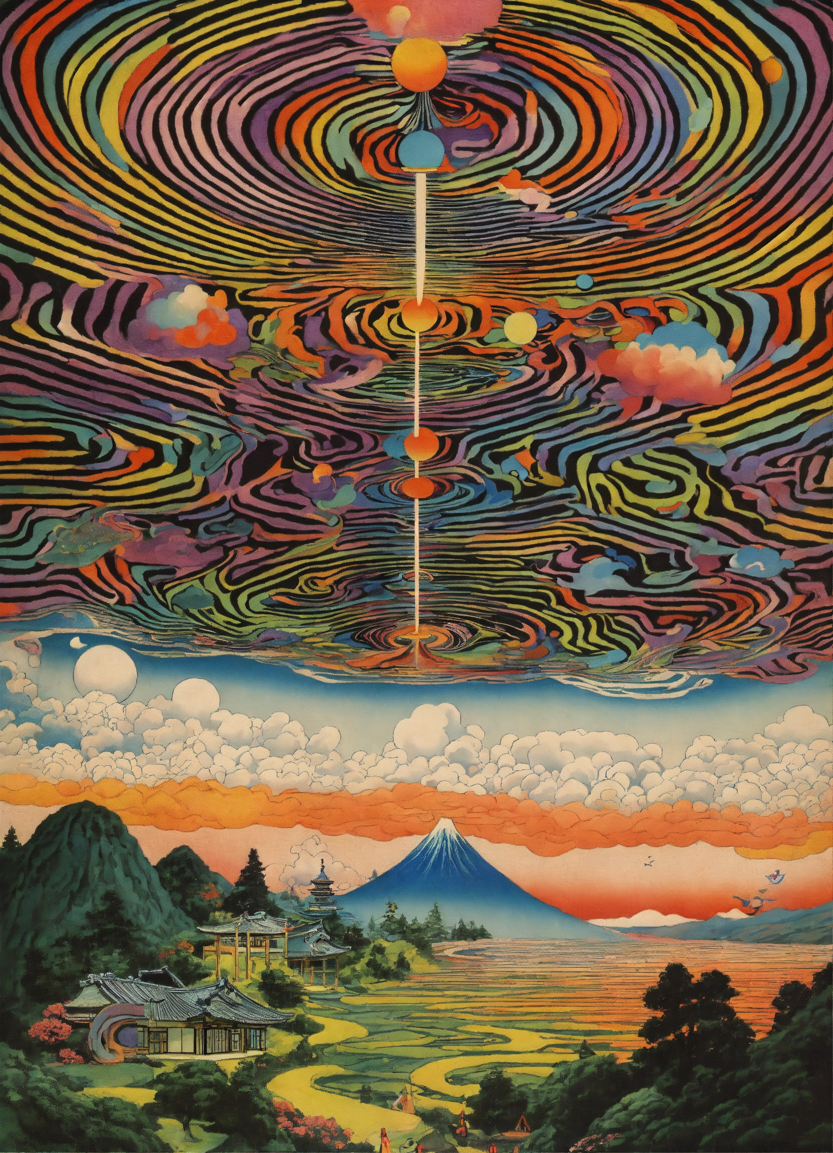 Lexica - Japanese vintage poster, trippy visions, imaginary realm fused ...