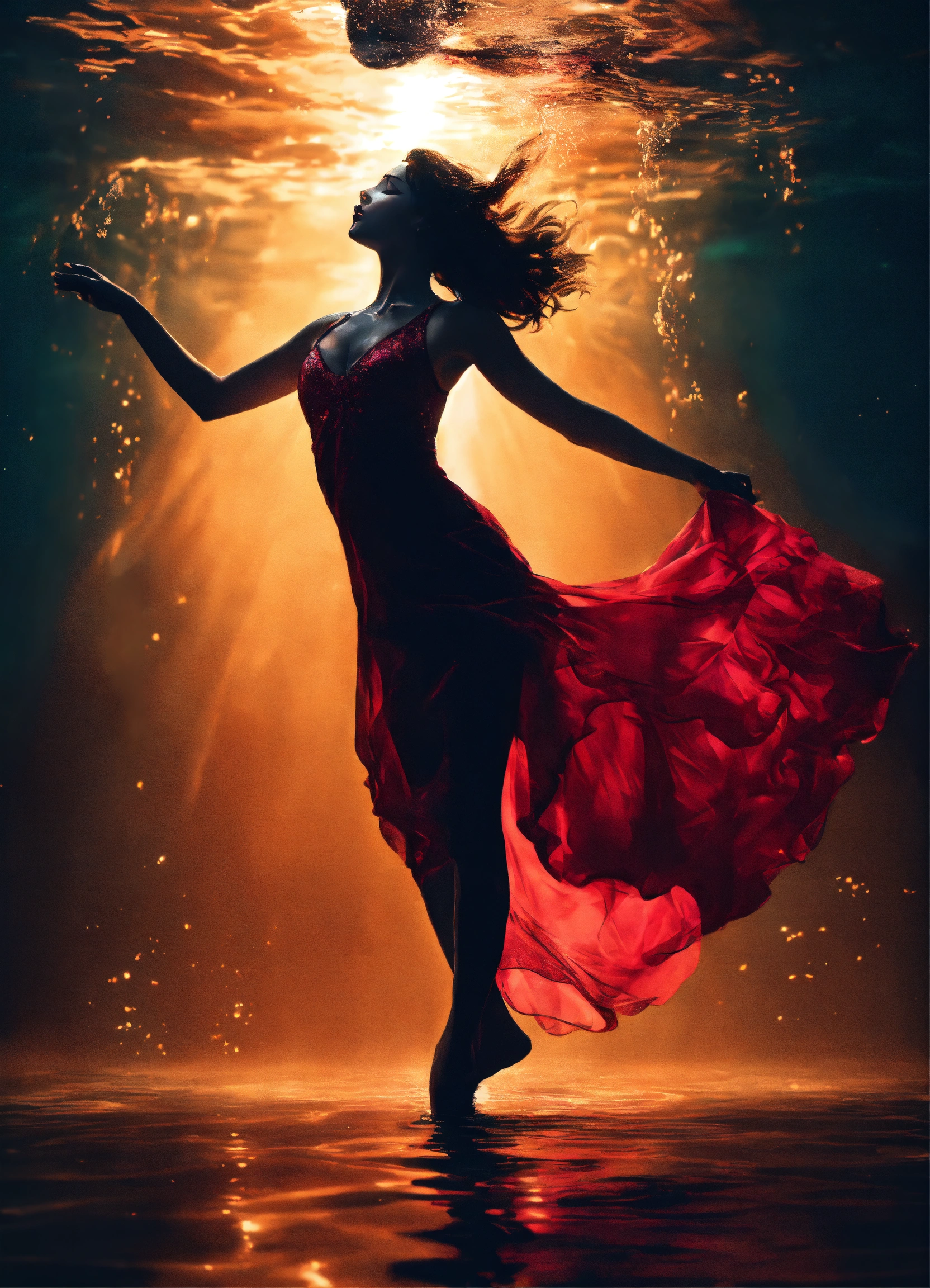 Lexica - Female silhouette dancing rumba under the water. 8k. Wallpaper