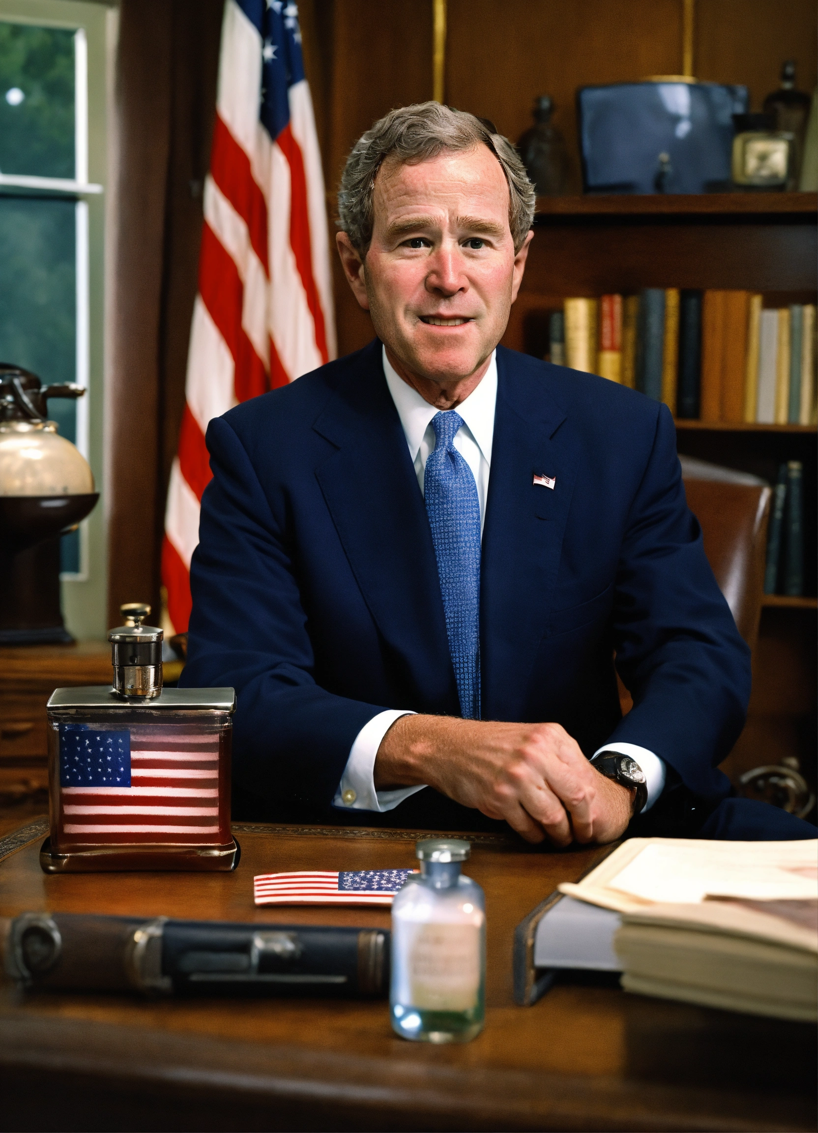 Lexica - Generate a picture of George Bush Junior showing a little ...