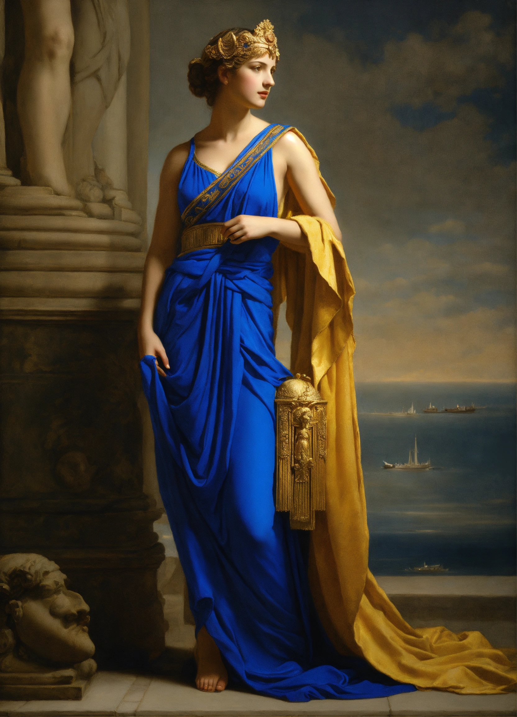 Lexica - Neoclassical art. Full body. Hera. Greek Goddess. royal blue toga.