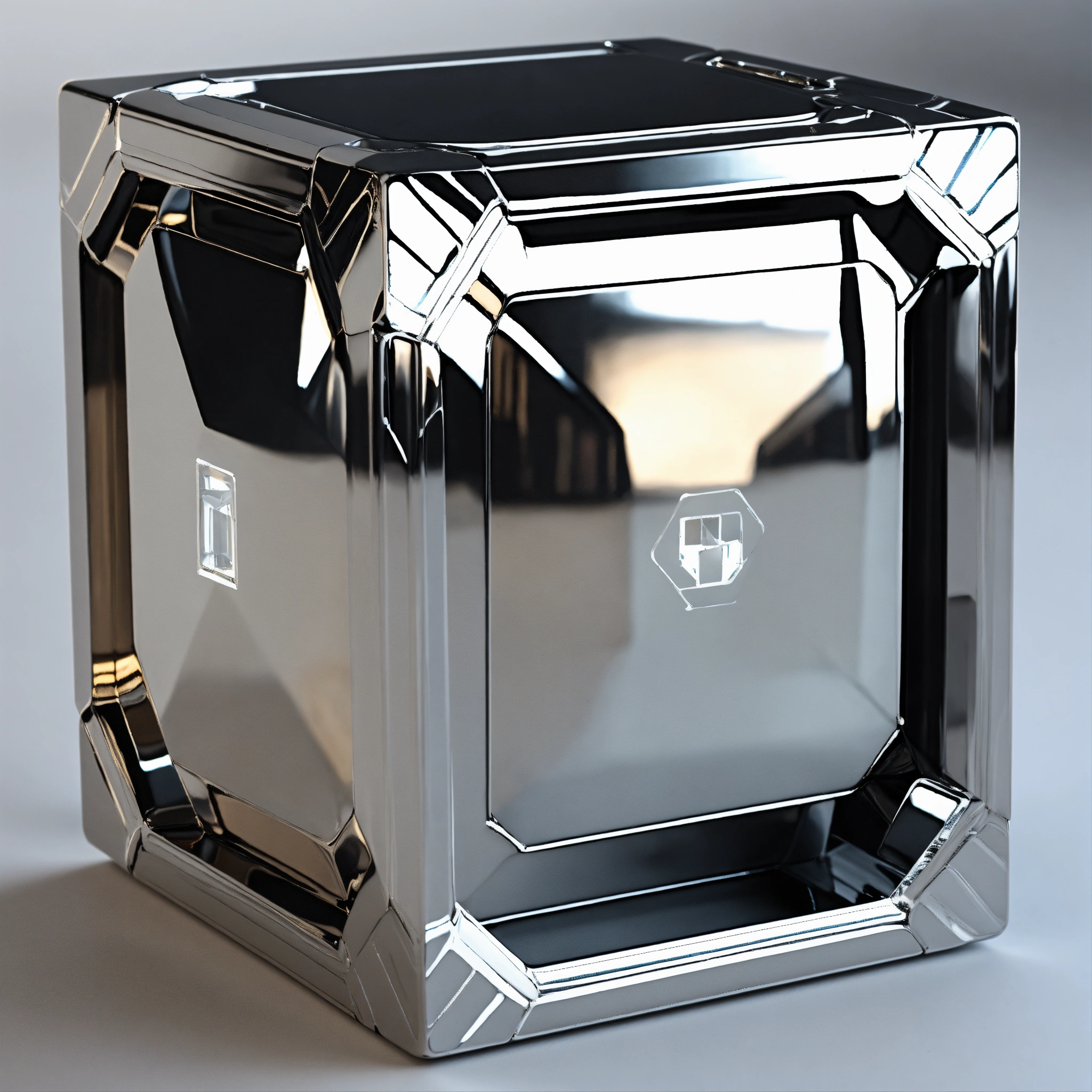 Lexica - Create a minimalistic reflective tech cube in metallic silver.