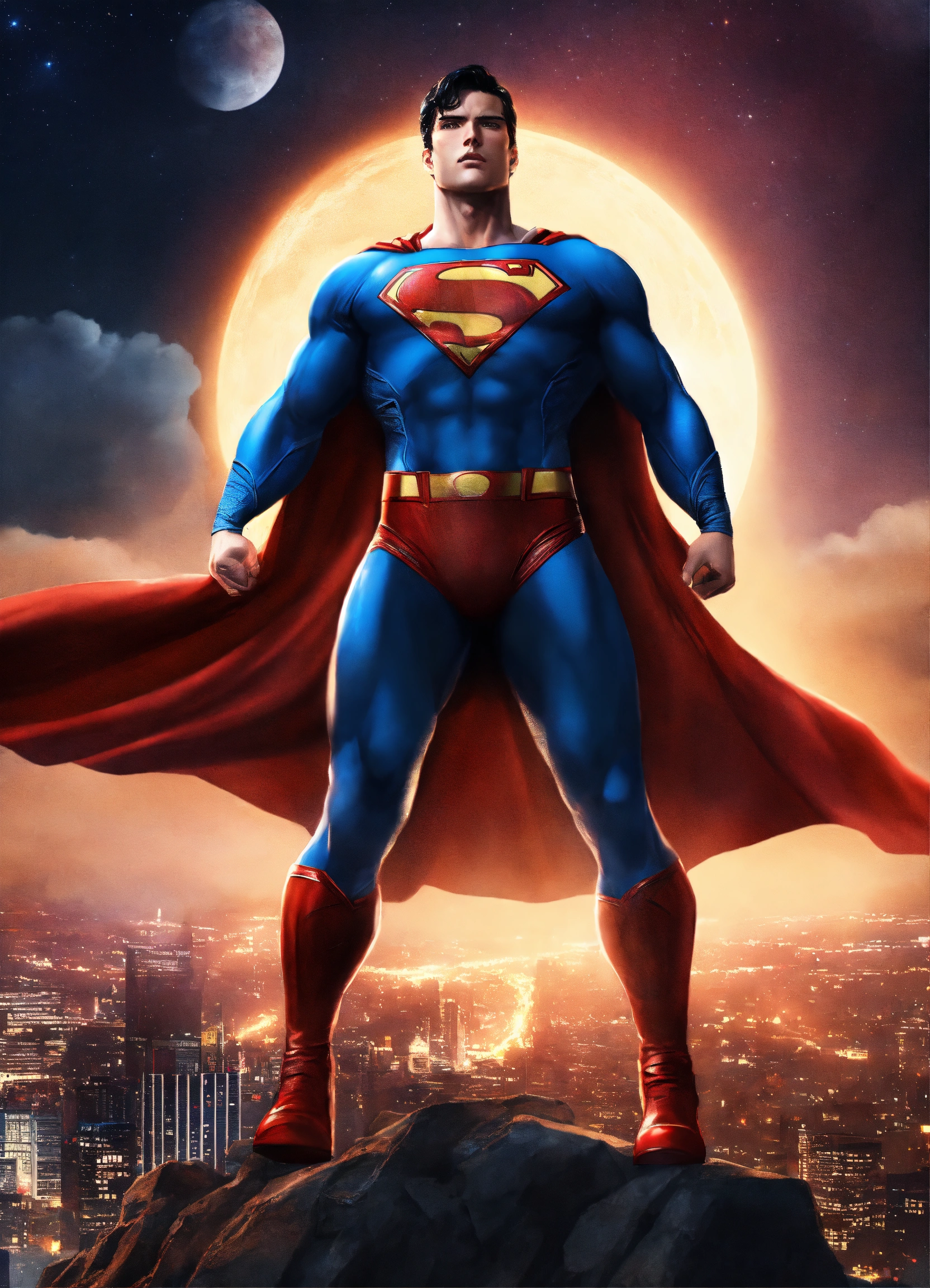 Lexica - A realistic Superman with night background