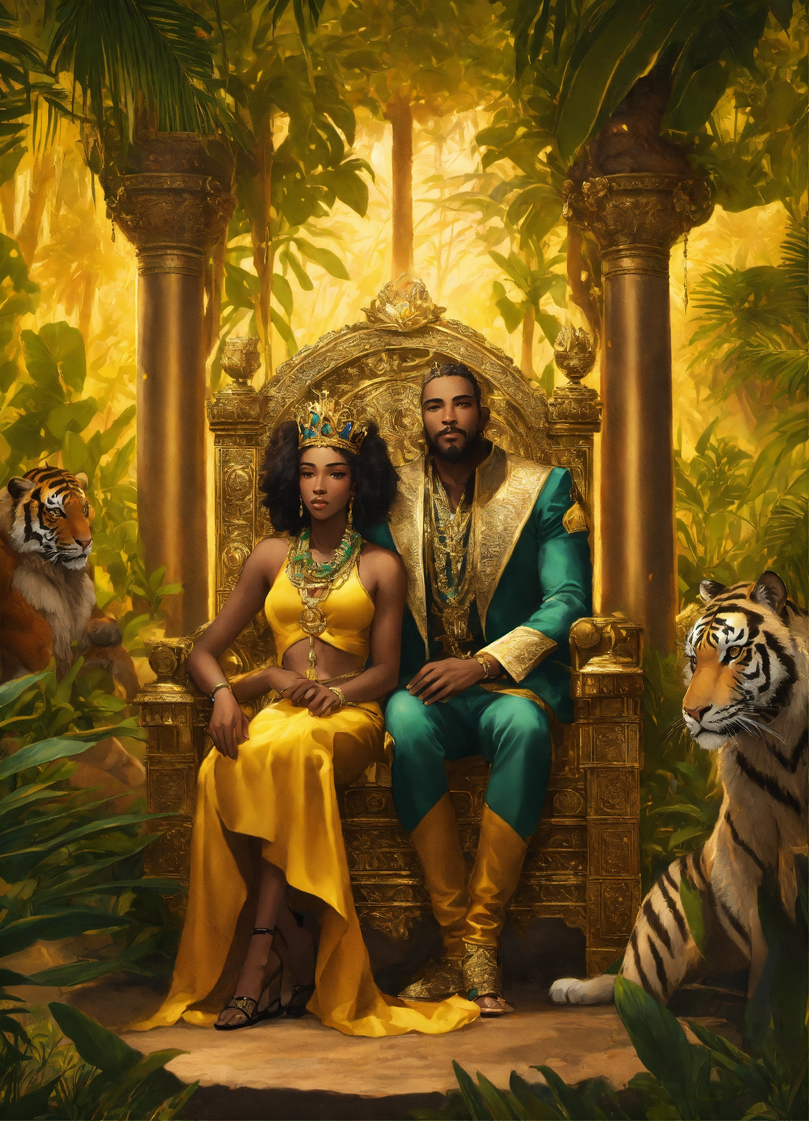 Lexica - Handsome african king and gorgeous queen sit on an ornate ...