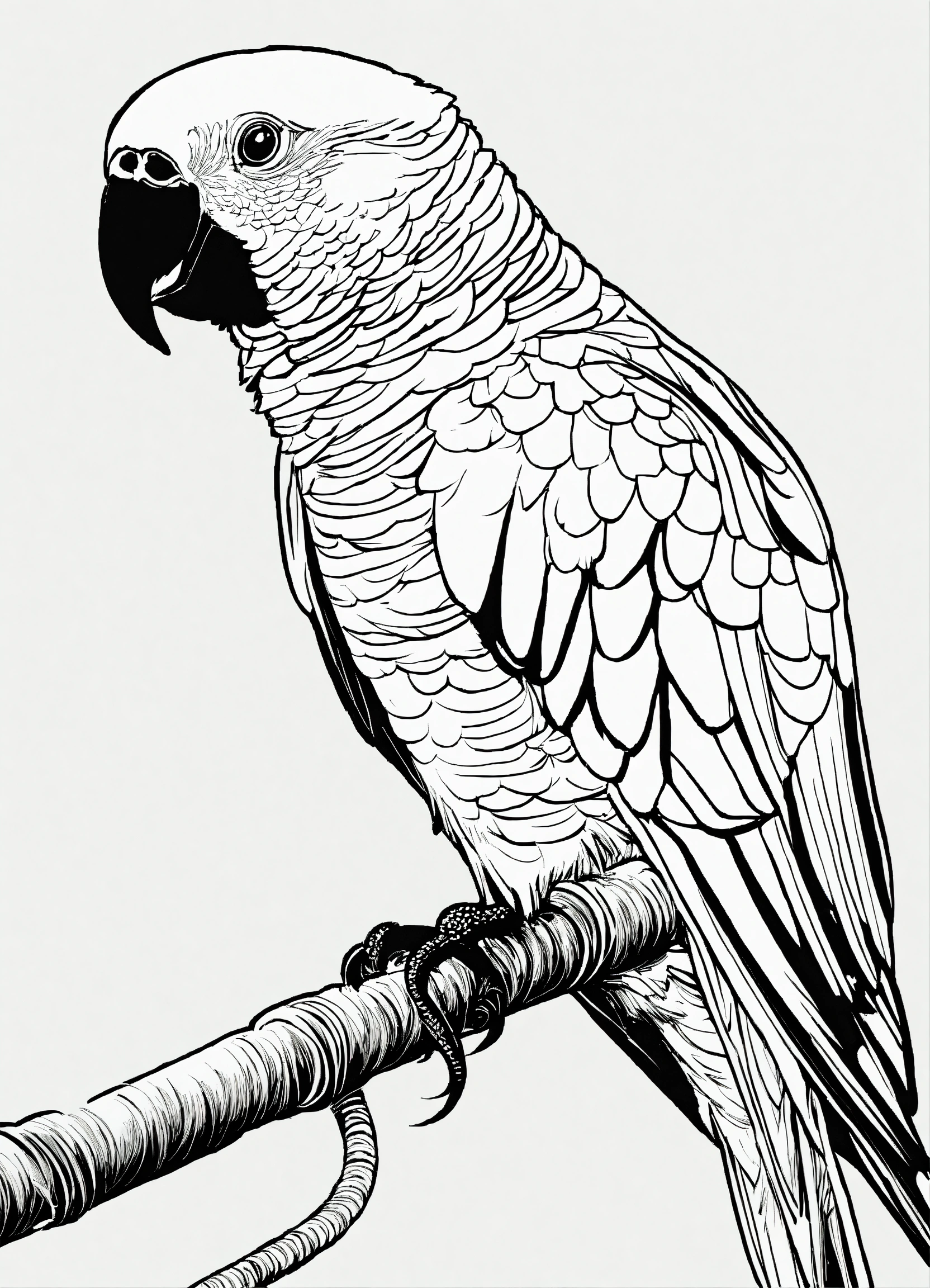 Lexica - Black and white bold line drawing, parakeet, white background