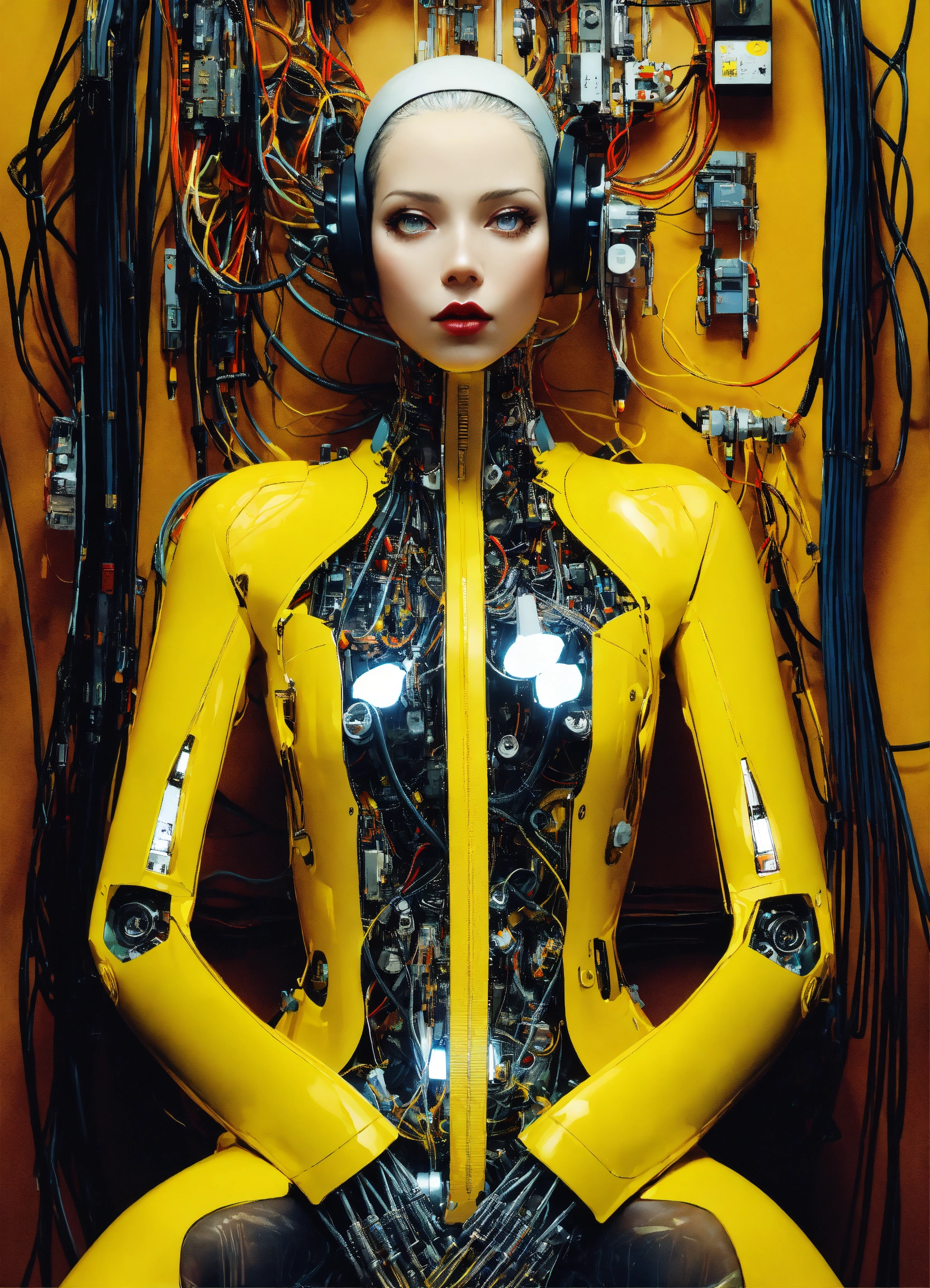 Lexica - Half body Photography, in front of a yellow wall, a futuristic ...