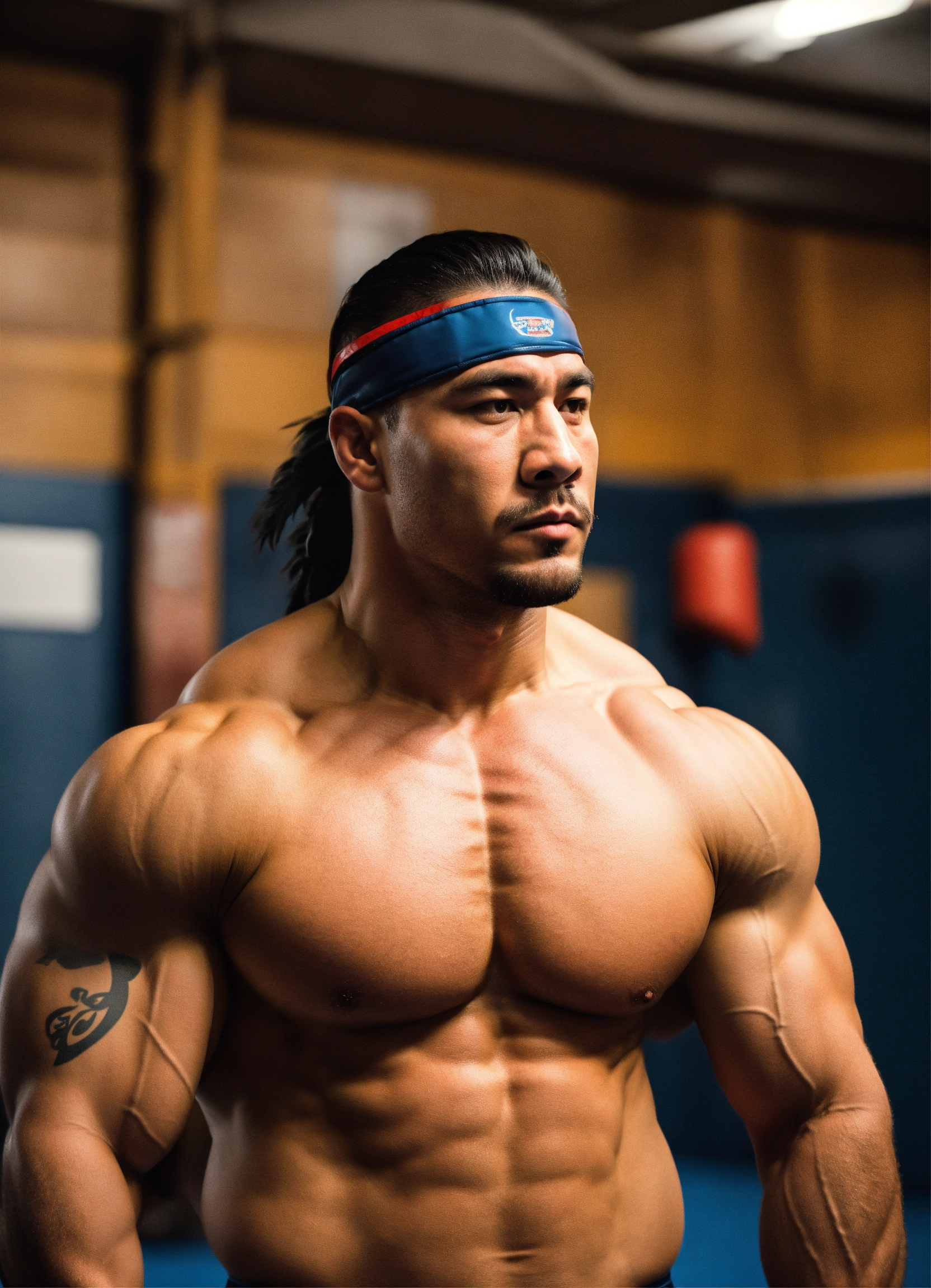 Lexica - 30-year-old wrestler with big muscles in a dojo, bodybuilder ...