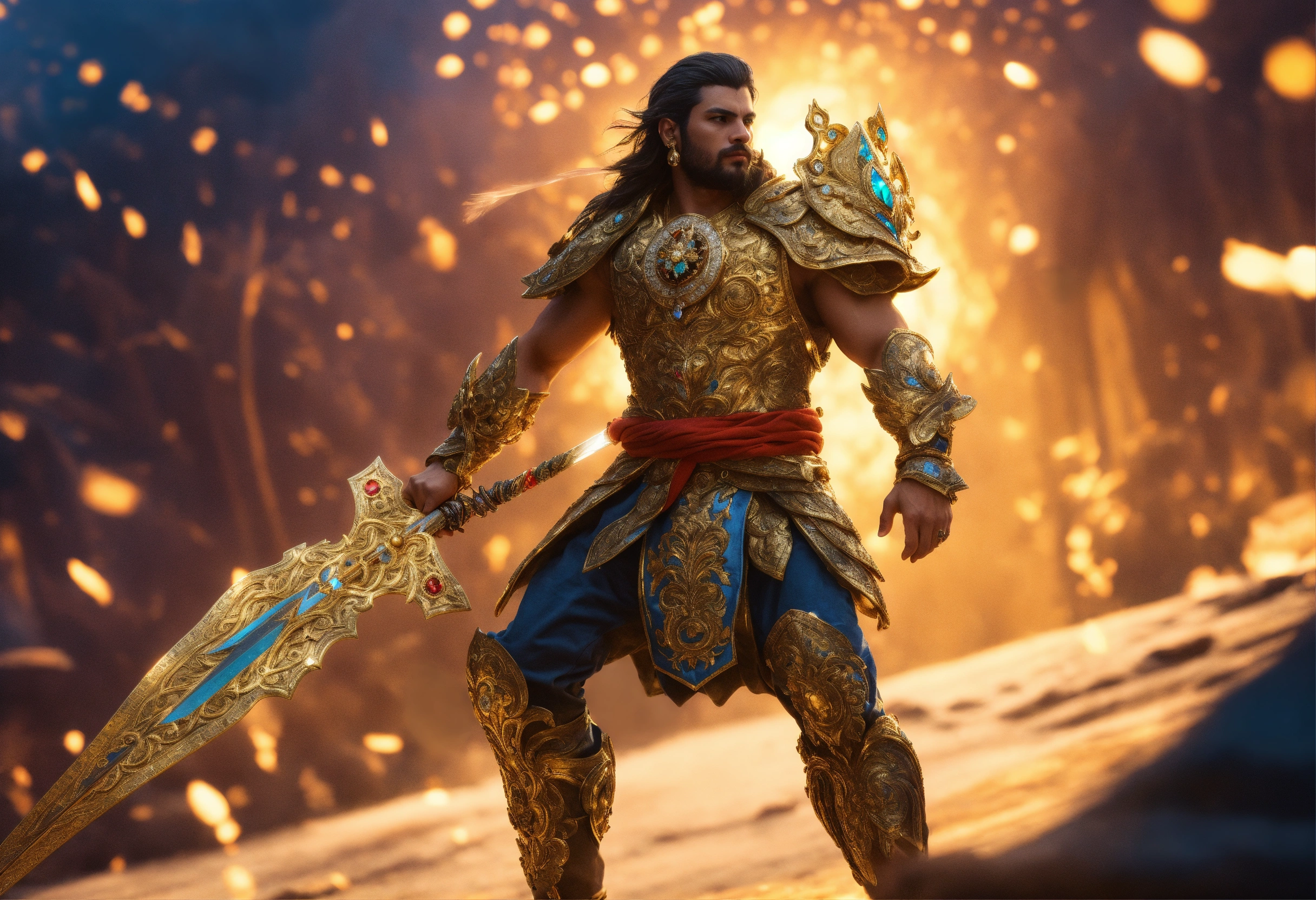 Lexica - Warrior,male, full body, psychedelic, brass, gold and diamonds ...