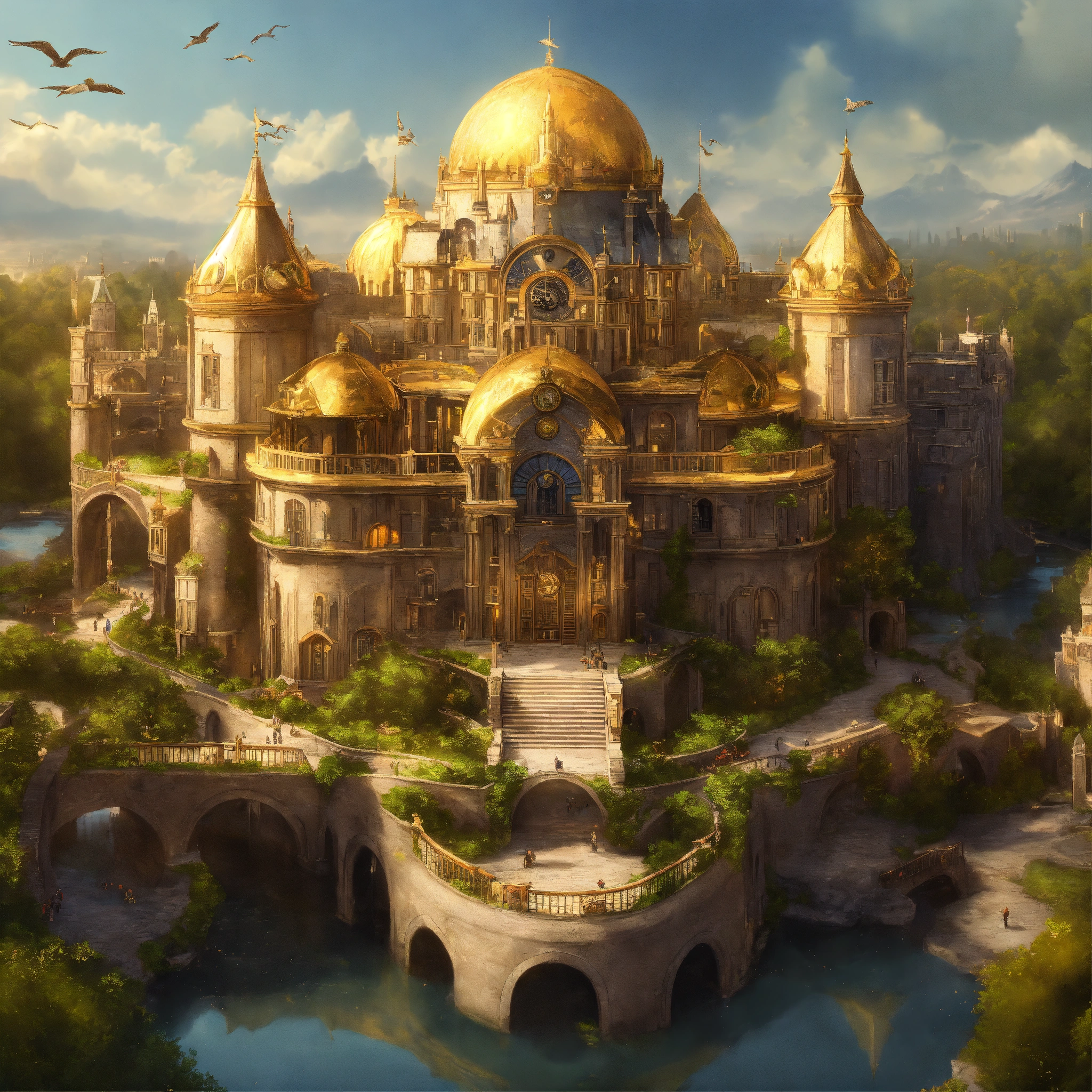 Lexica - Bird-view of a small fantasy city with a massive castle-like ...