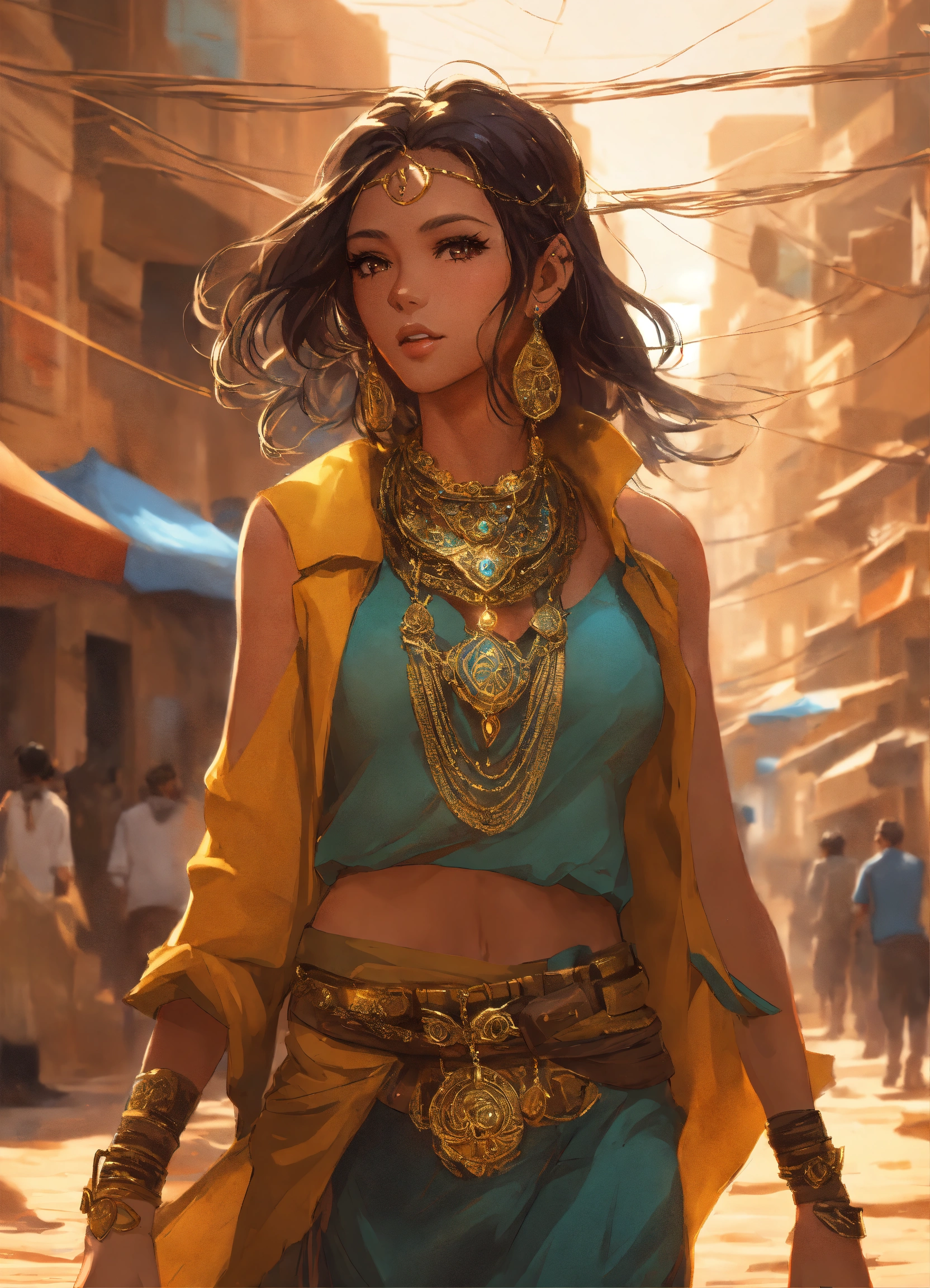 Lexica - 8k wallpaper of a beautiful anime adventurer girl wearing gold ...