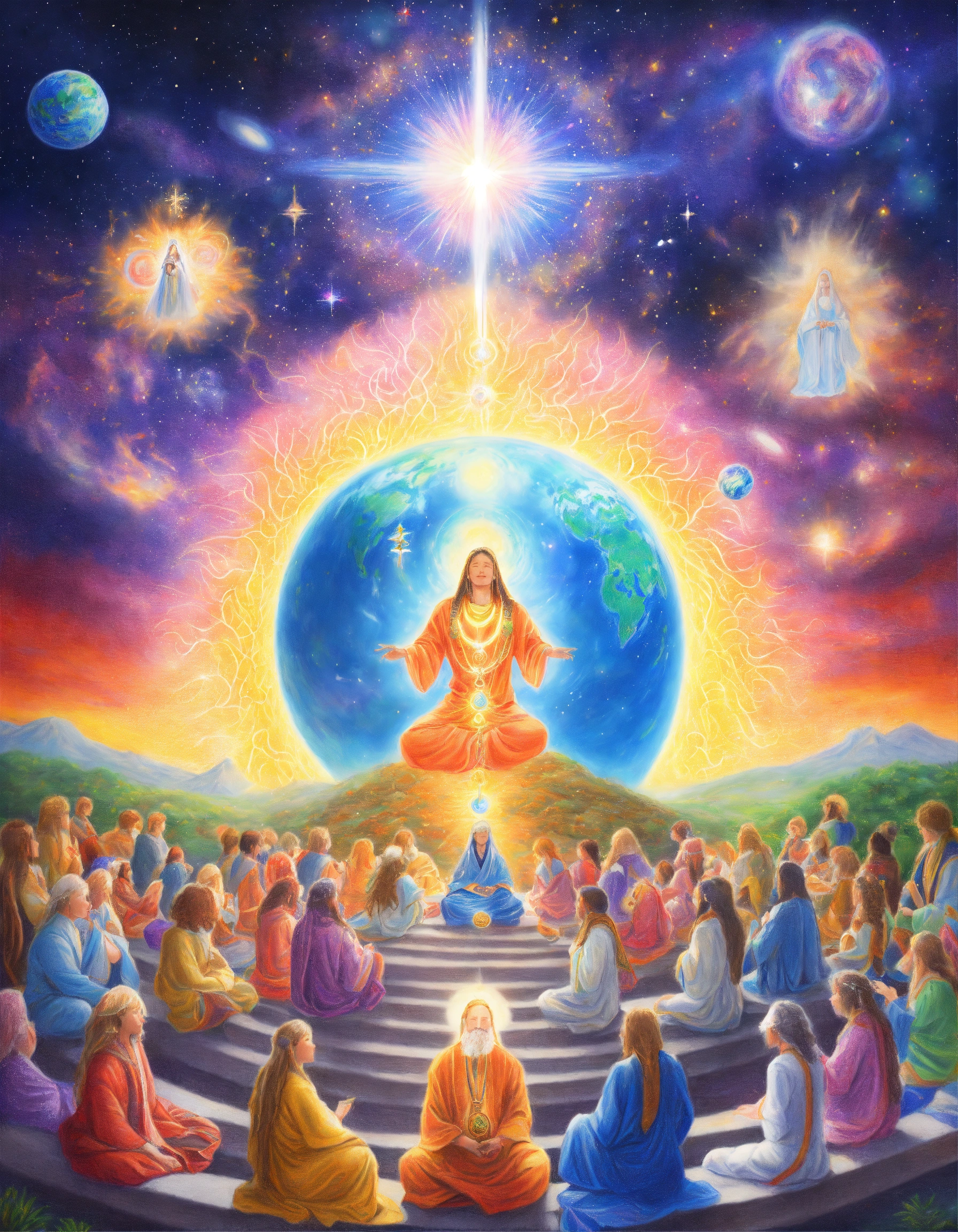Lexica - Beautifull colored pencil drawing of many ascended masters and ...