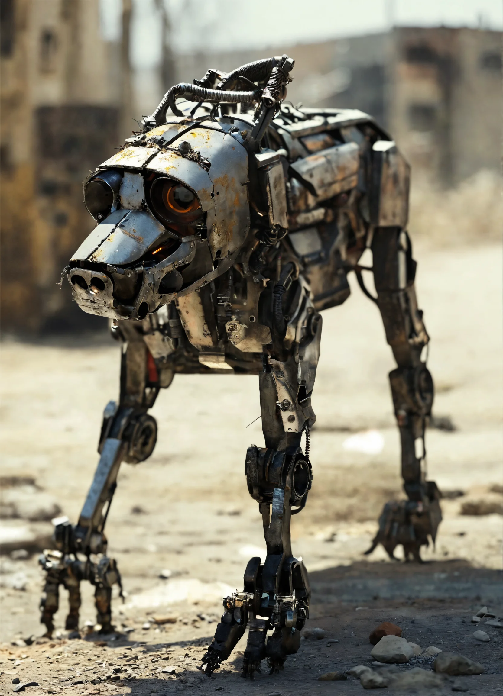 Lexica - Post-apocalypse, robot dog for collecting metal on 4 legs