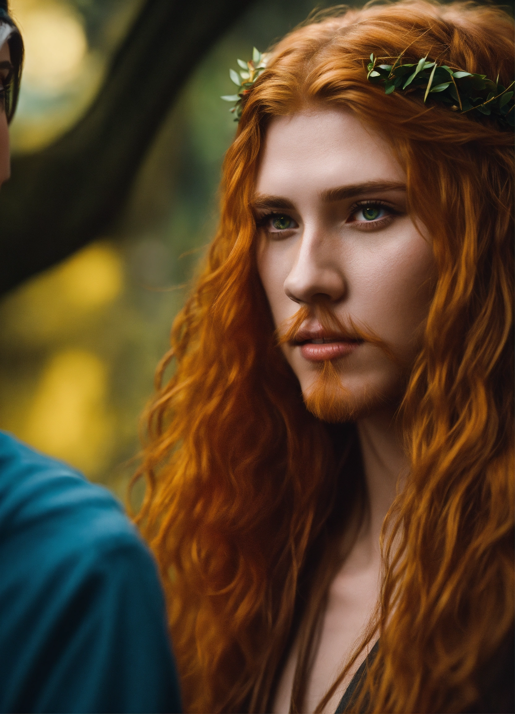 Lexica - Long dirty blonde hair male looking at his love, a red haired ...
