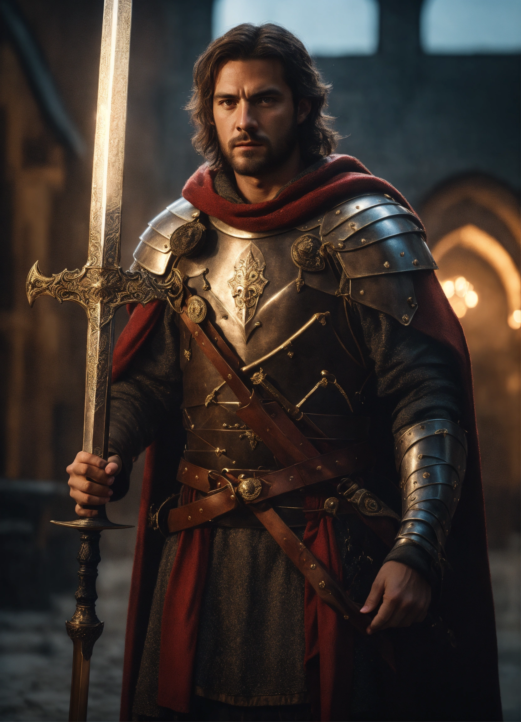 Lexica - A realistic full body portrait of a medieval Hero with magic ...