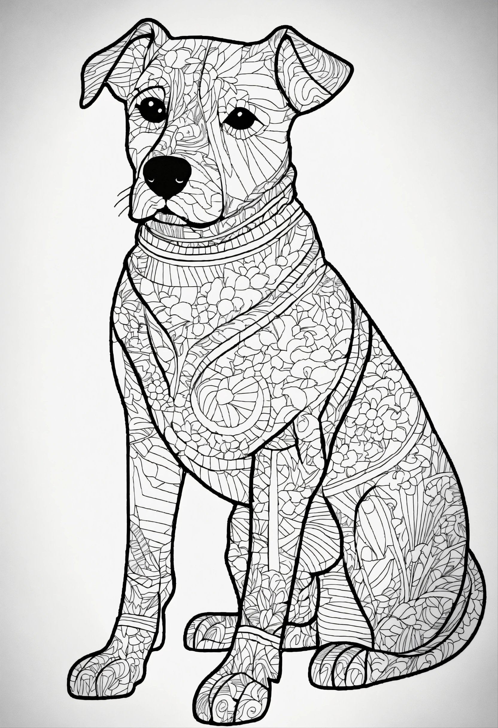 Lexica - Coloring page, black lines, dog, full body
