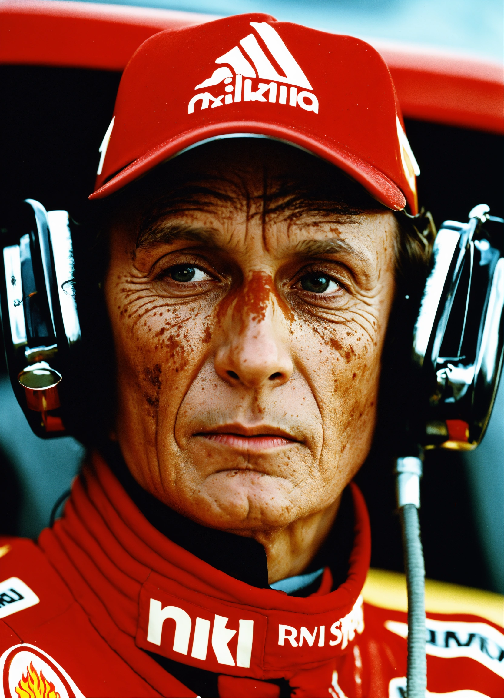 Lexica - Niki lauda burnt face formula 1 flames in the car