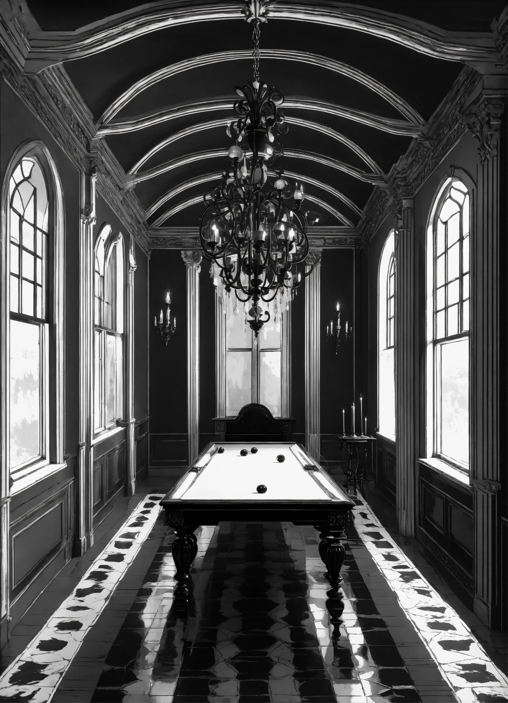 Lexica - A black and white dark vampire manor hall