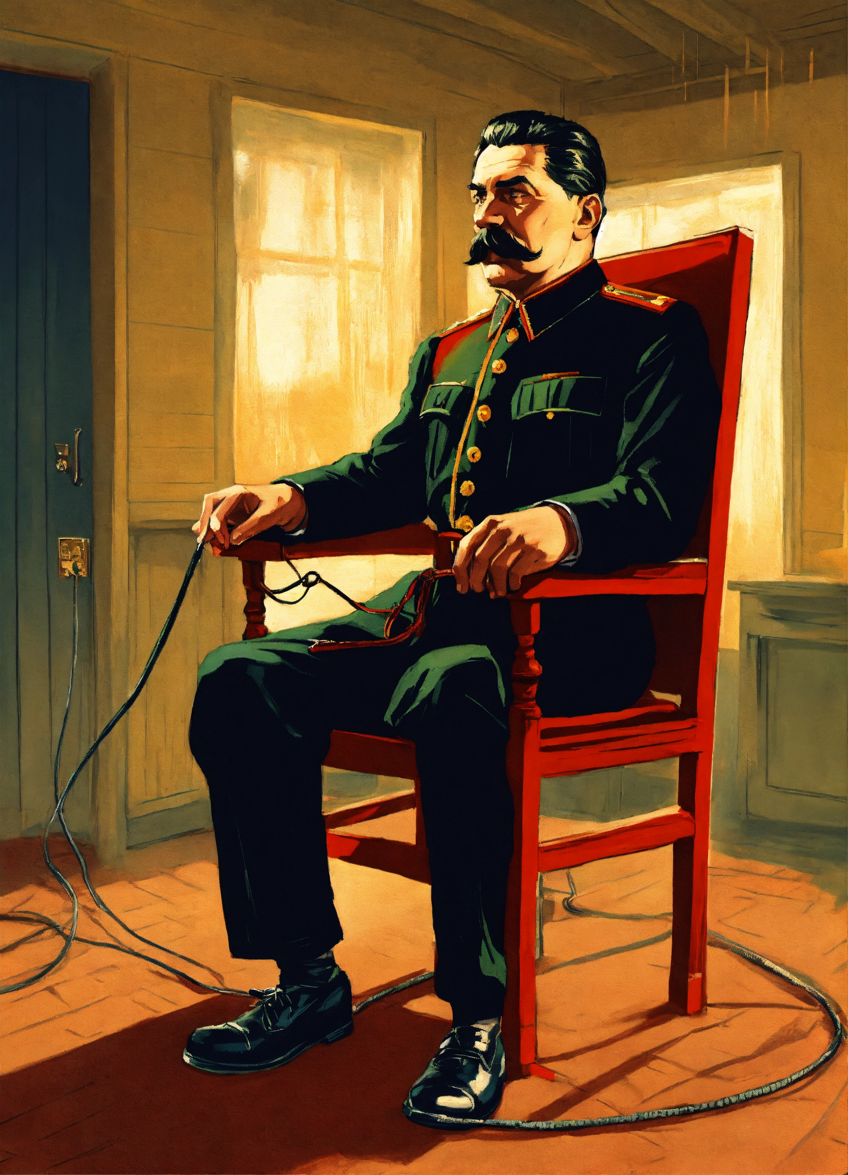 Lexica - Illustration Stalin tied to the electric chair