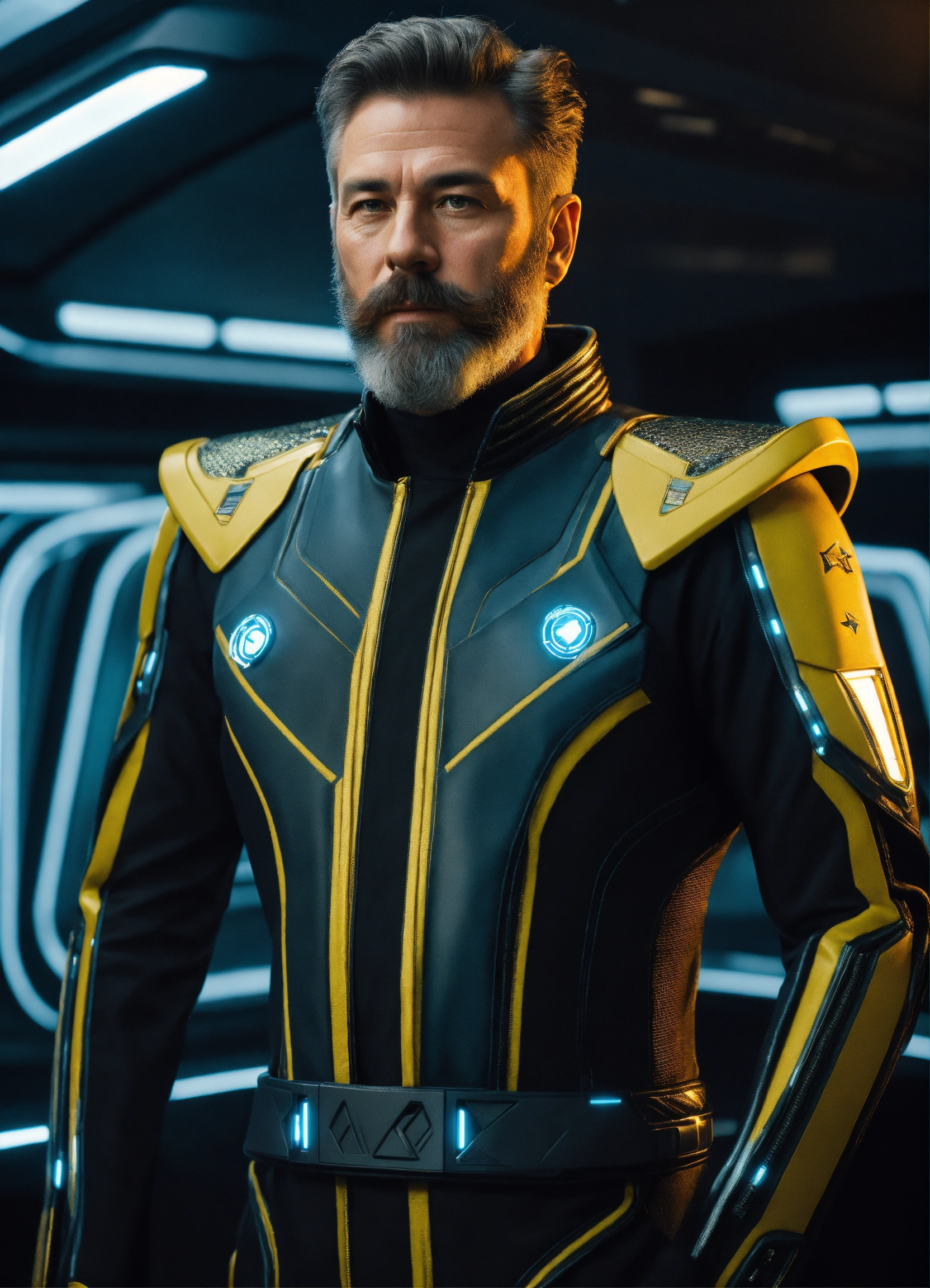 Lexica - 50 year old masculine star commander with trim beard is ...