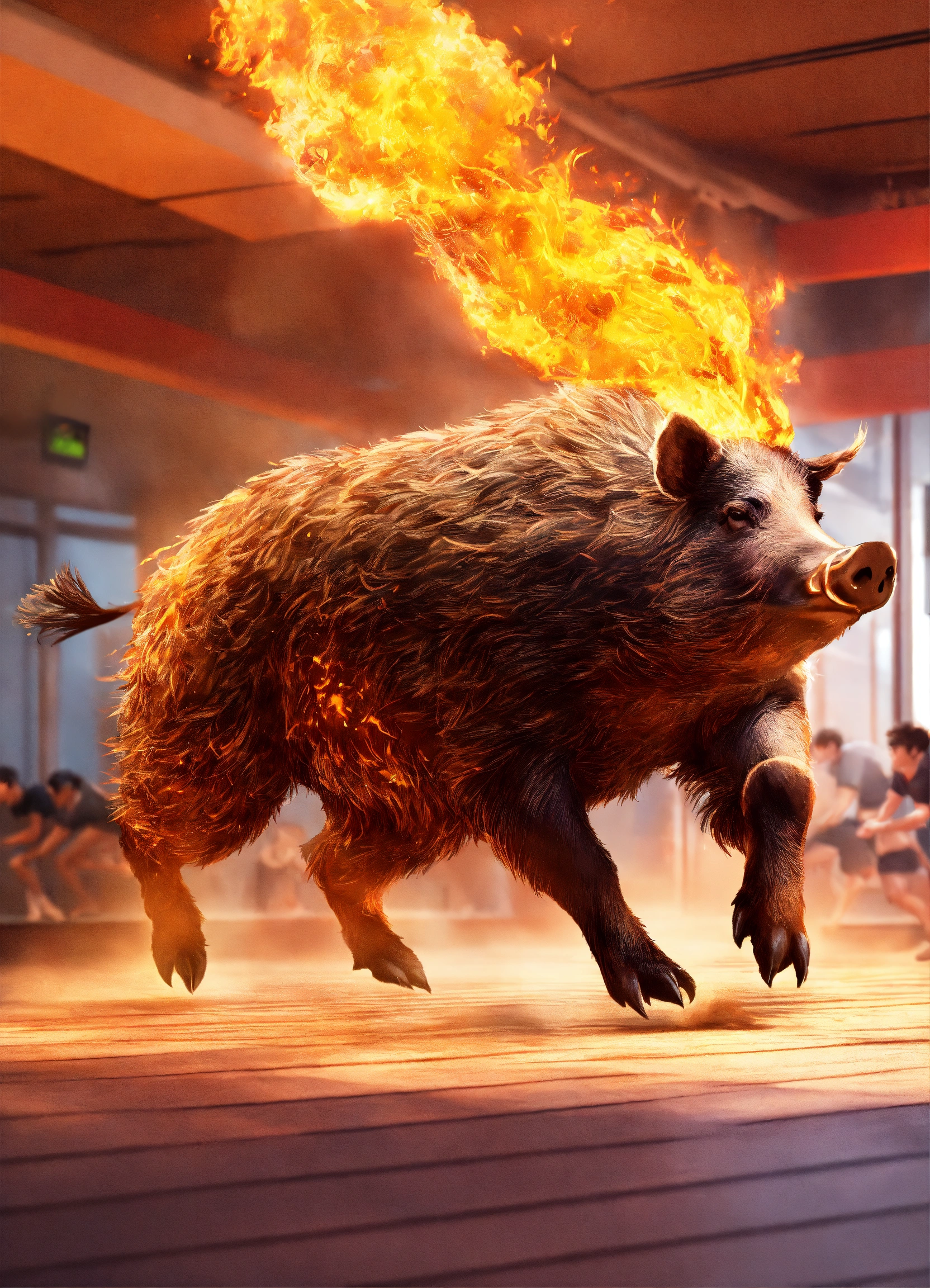 Lexica - Humoristic uniqlo mixed with wild boar head running with the Olympic flame at the hand ...