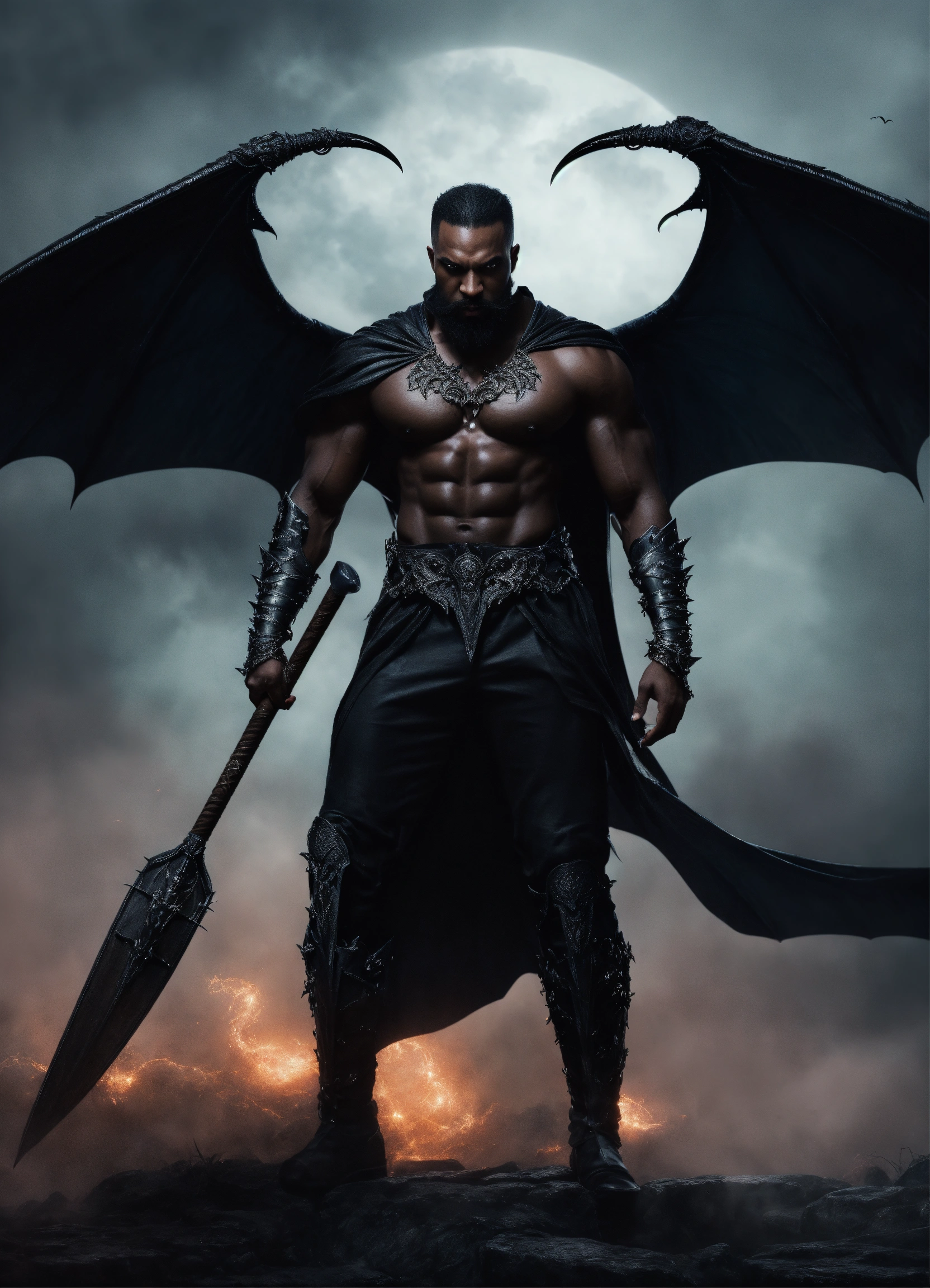 Lexica - Full body strong muscular evil black vampire man with beard ...
