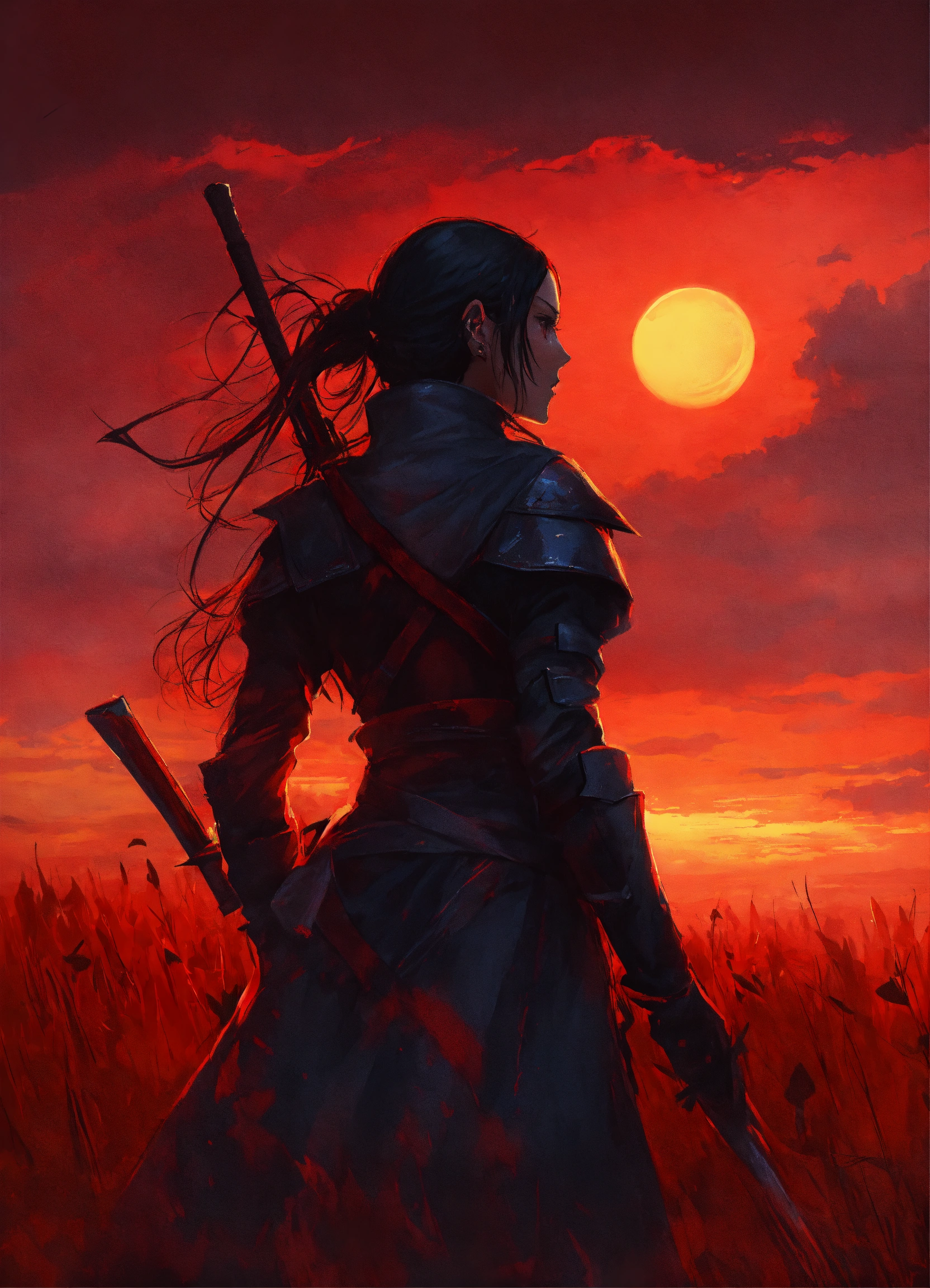 Lexica - Back view of an assassin woman, looks over her shoulder, face ...