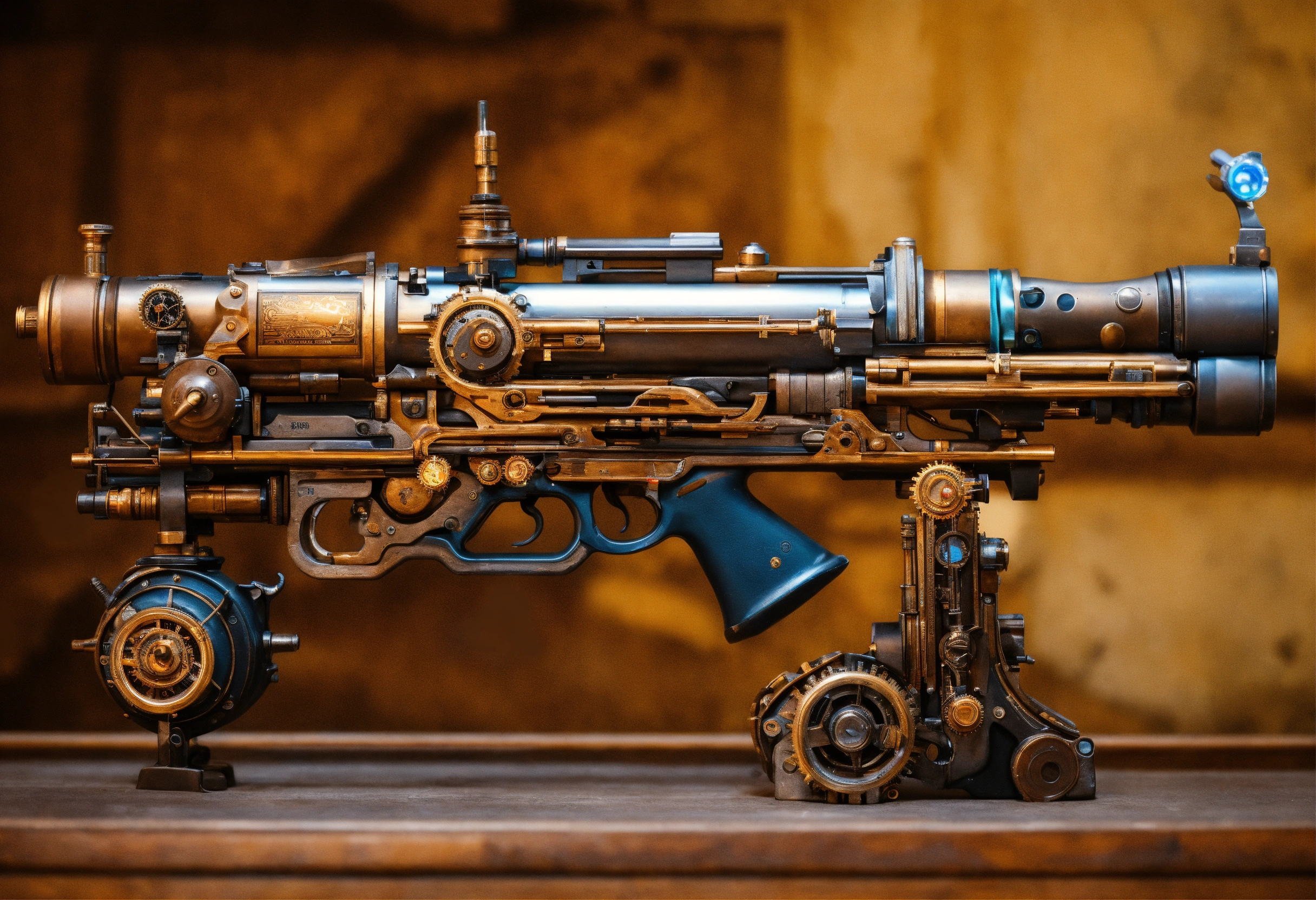 Lexica - Side view of the full image of a steampunk energy rifle