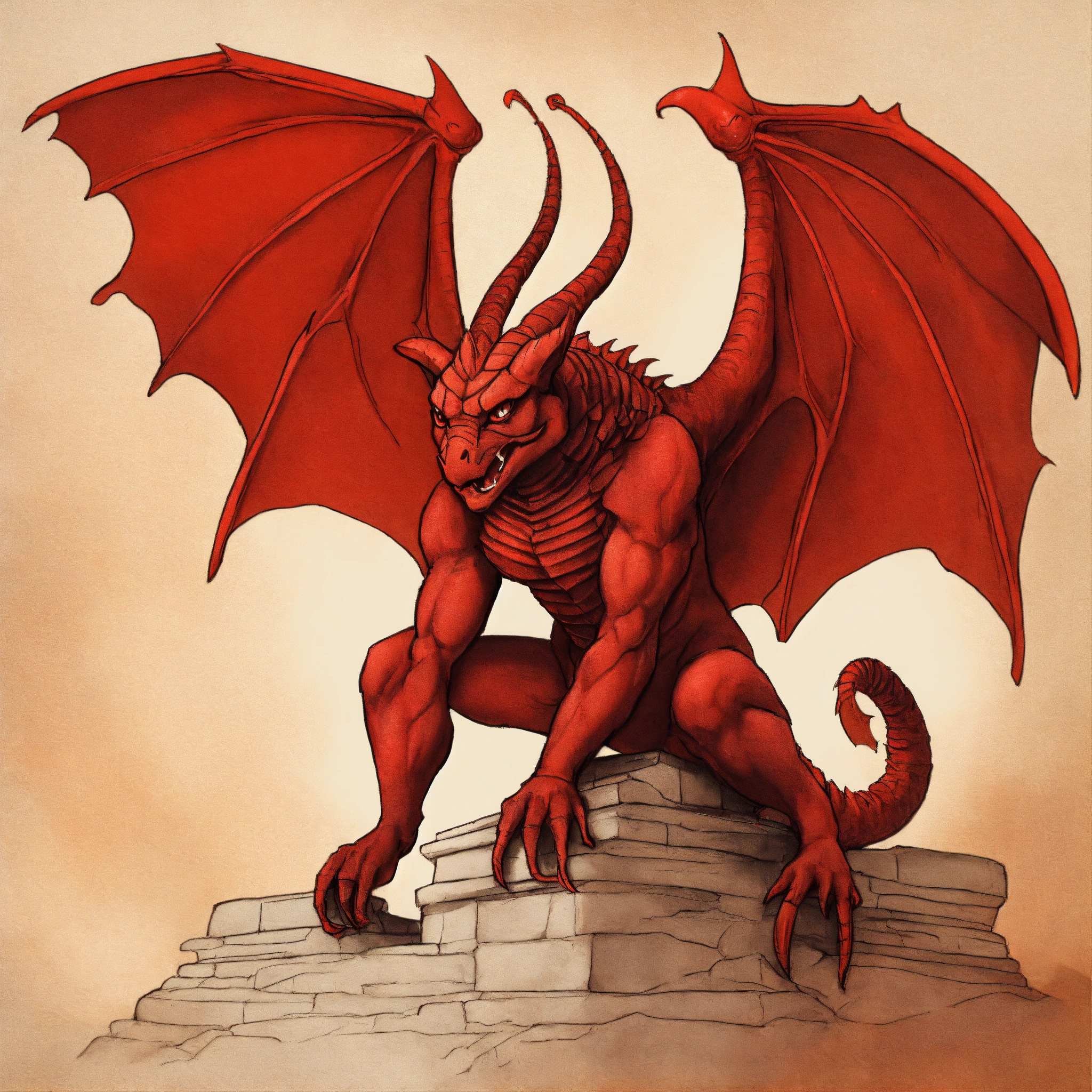 Lexica - Drawing of a small red gargoyle with wings and a scorpion tail.