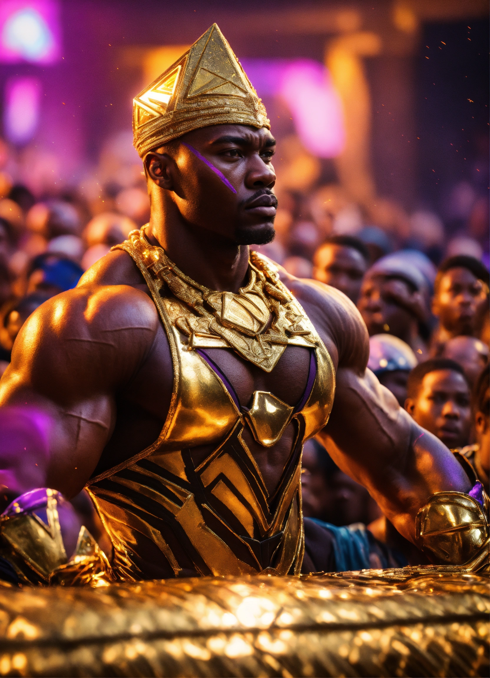 Lexica - An image of a huge bodybuilder African superhero wearing ...