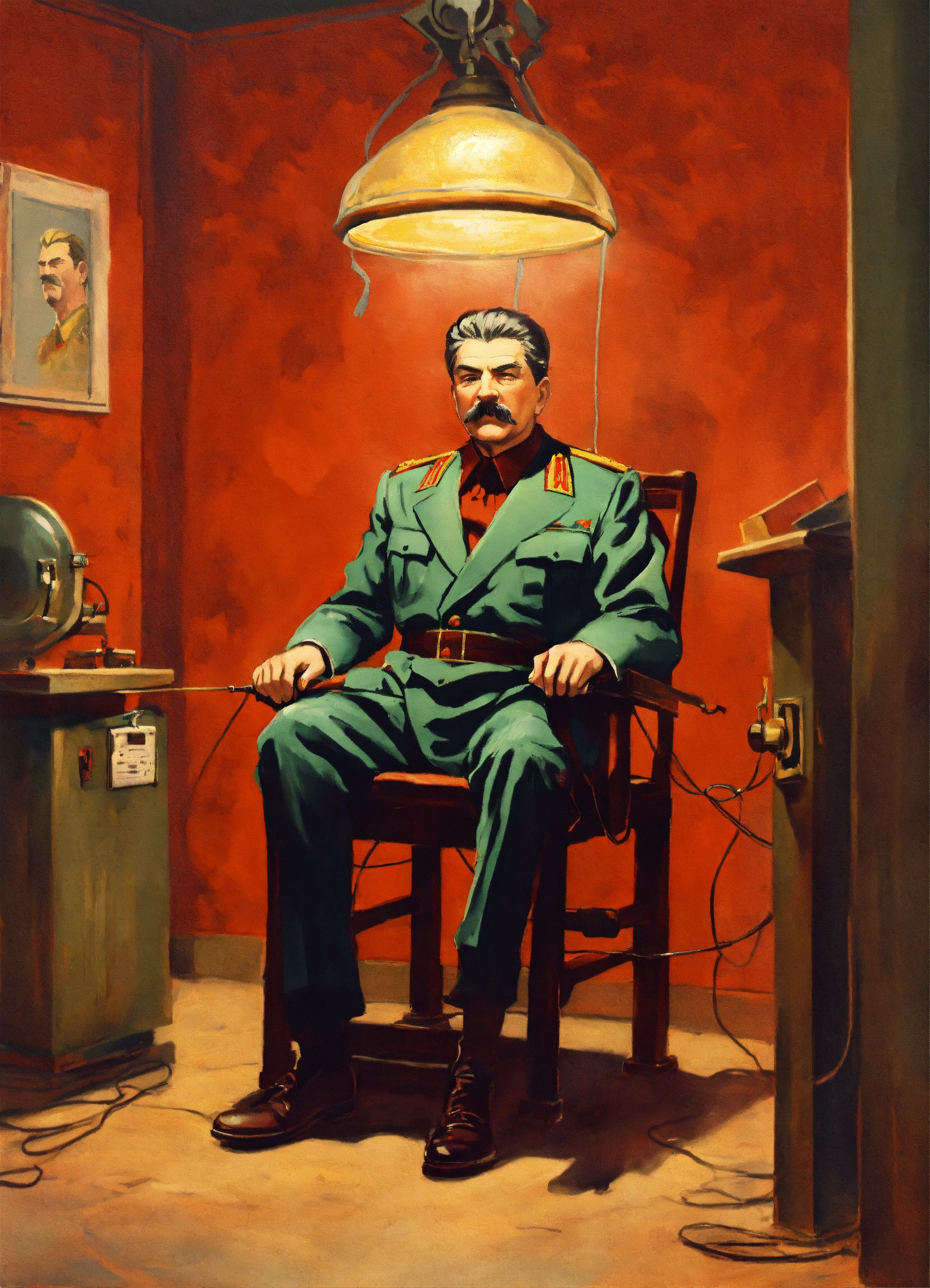 Lexica - Illustration Stalin tied to the electric chair