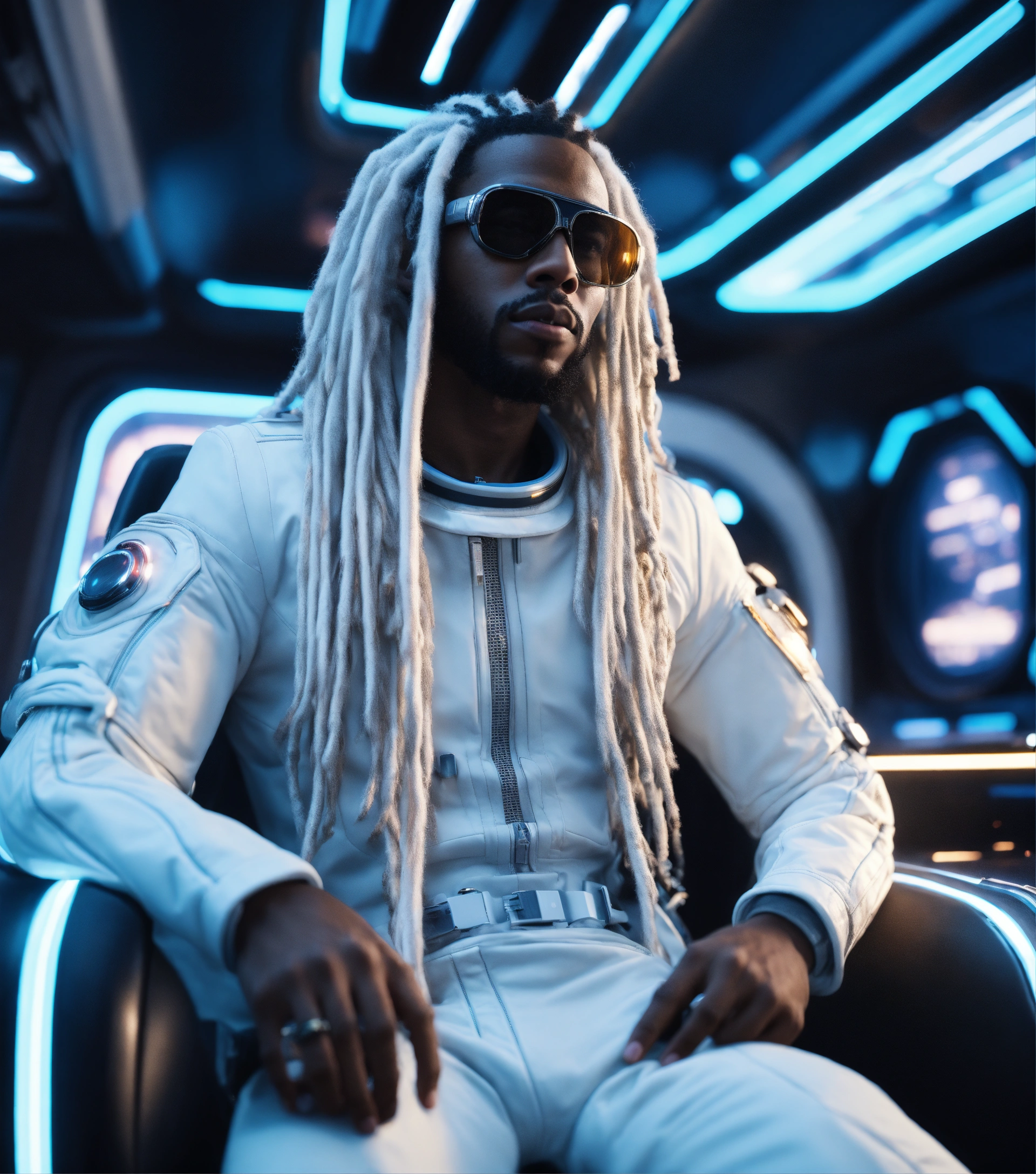 Lexica - Zoom out of a black male rockstar with bright white dreadlocks ...
